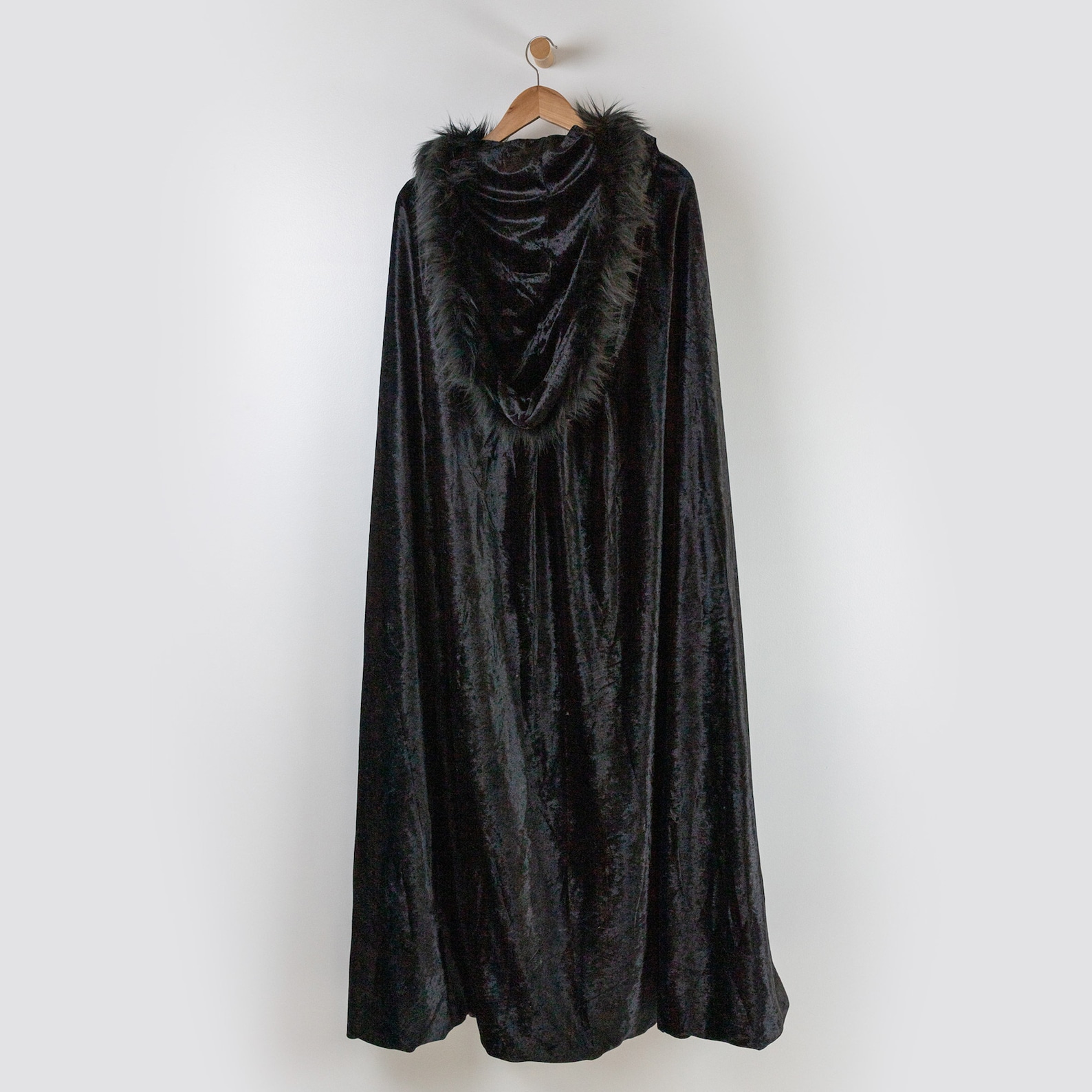 Black Cloak With Large Hood, Black Faux Fur Trim, and Metal Clasp ...