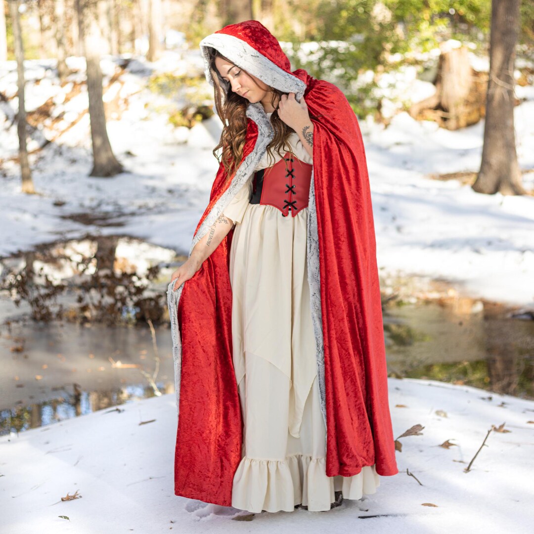 Red Hooded Cloak With Faux Fox Fur – Medieval Cosplay Costume - Etsy