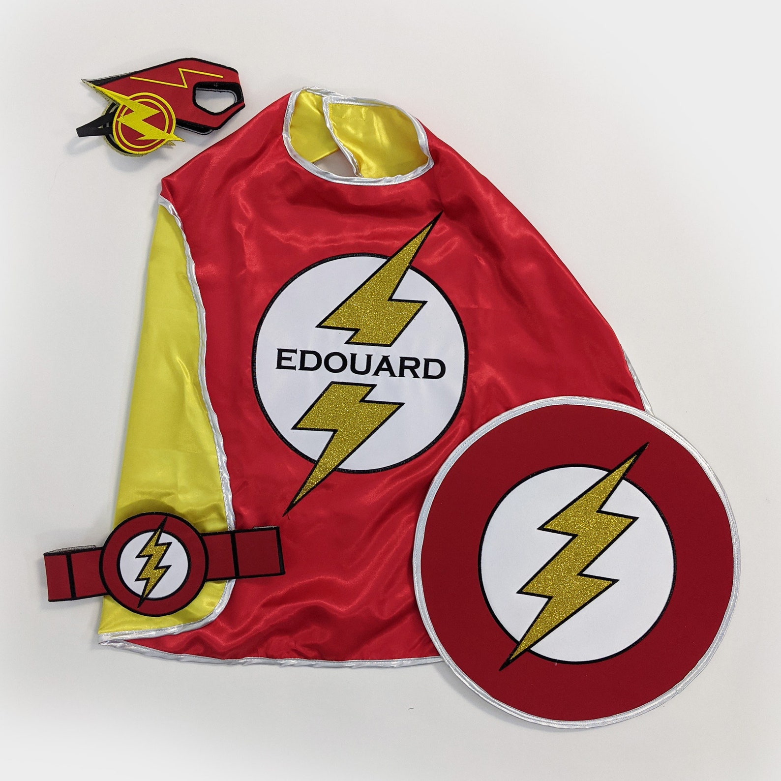 Personalized Lightning Bolt Superhero Costume - Custom Cape, Mask, Belt ...
