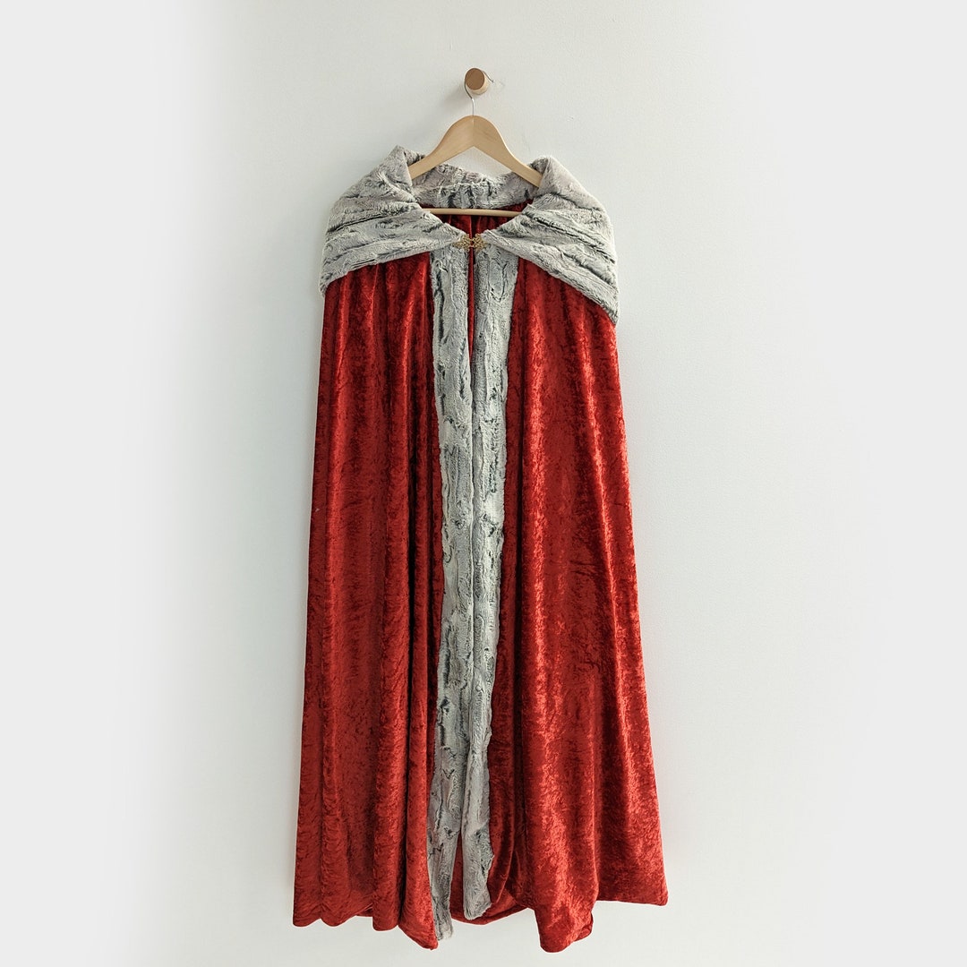 Faux Fox Fur Hooded Cloak Red Cloak With Silver/gray Fox Fur Medieval ...