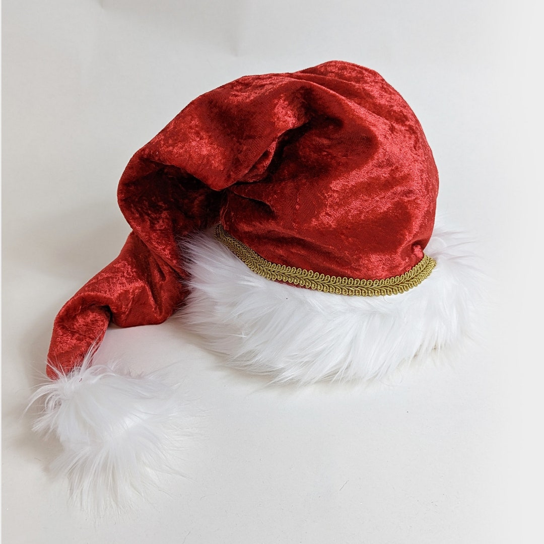 Long Luxury Santa Hat With White Shag Fur Trim Red Crushed Velour Mrs ...