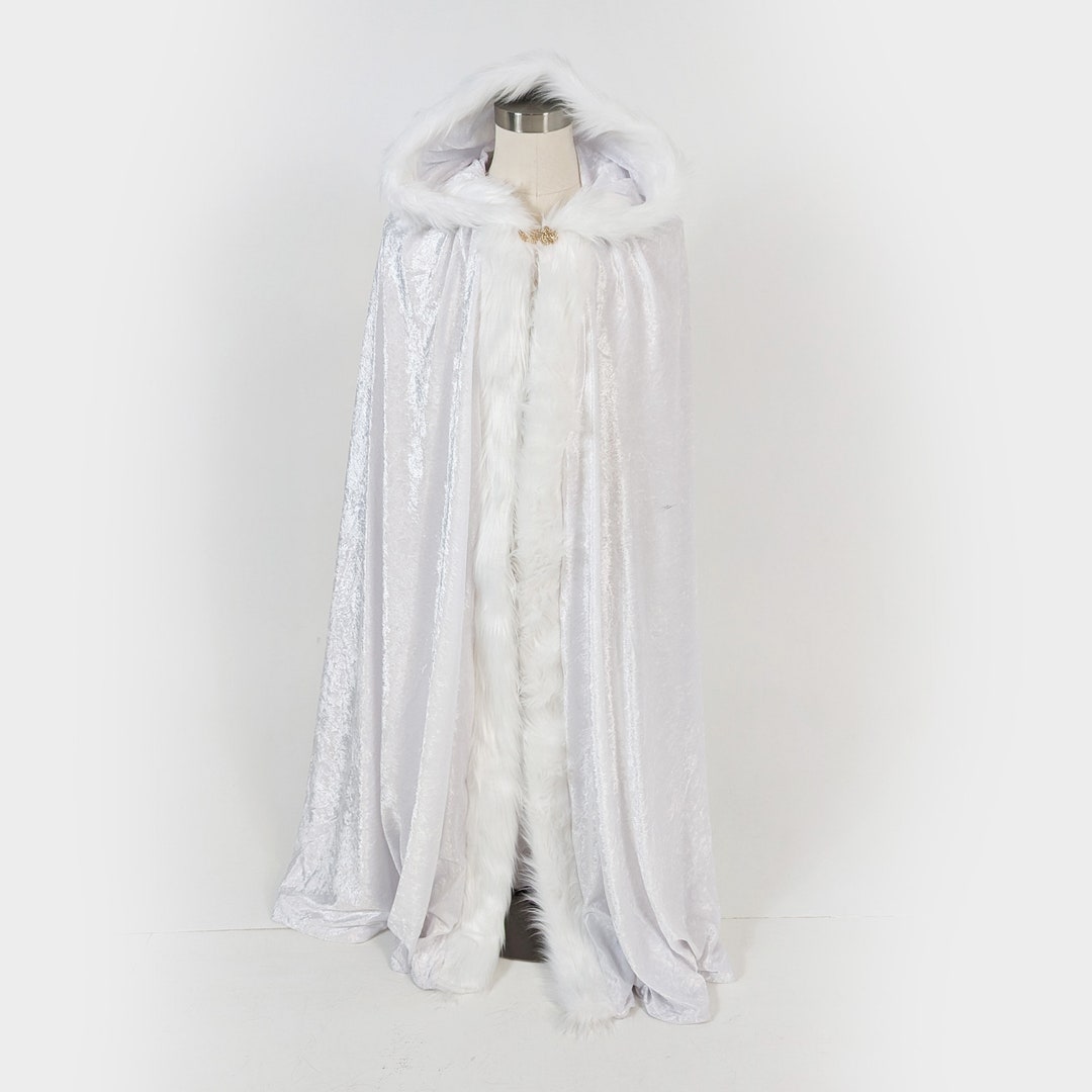 White Cloak With Large Hood, White Faux Fur Trim, and Metal Clasp ...