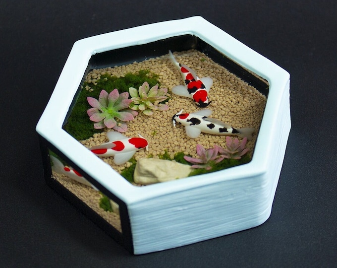 Tranquil XV Hexagonal Miniature Koi Pond OOAK Miniature Koi Sculptures ...