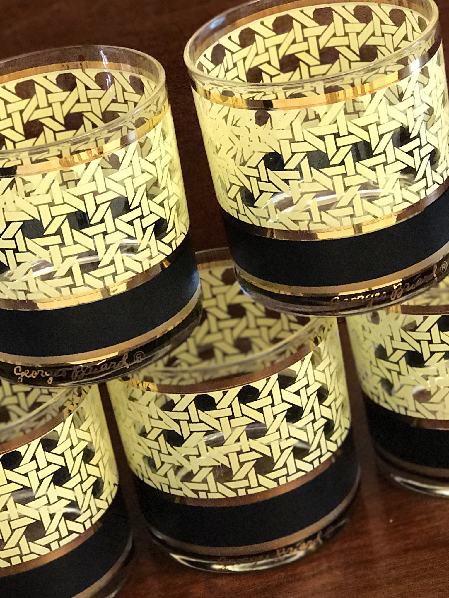 Mid Century Georges Briard Glasses, Gold Cream Basketweave Pattern ...
