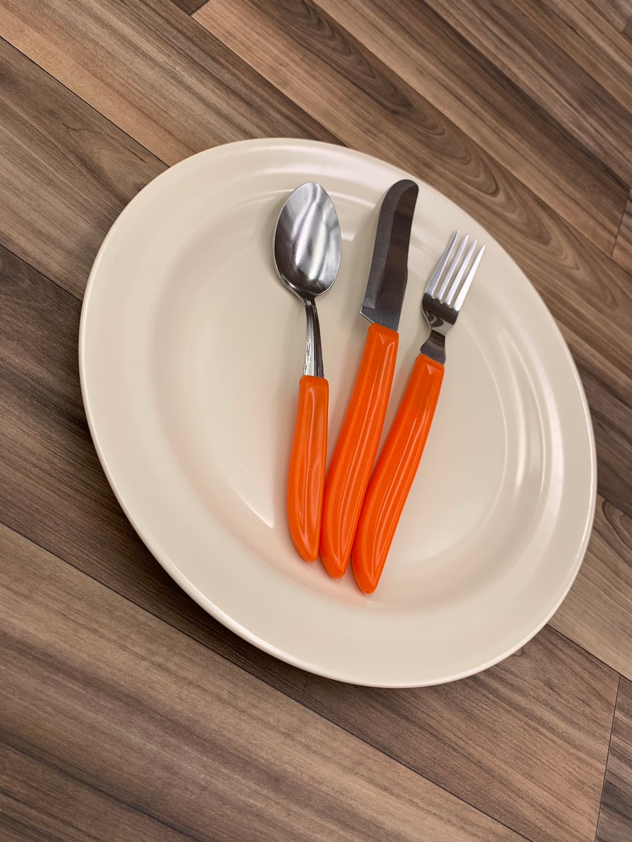 Vintage Flatware set Stainless by Quikut, With Vibrant Orange colored ...