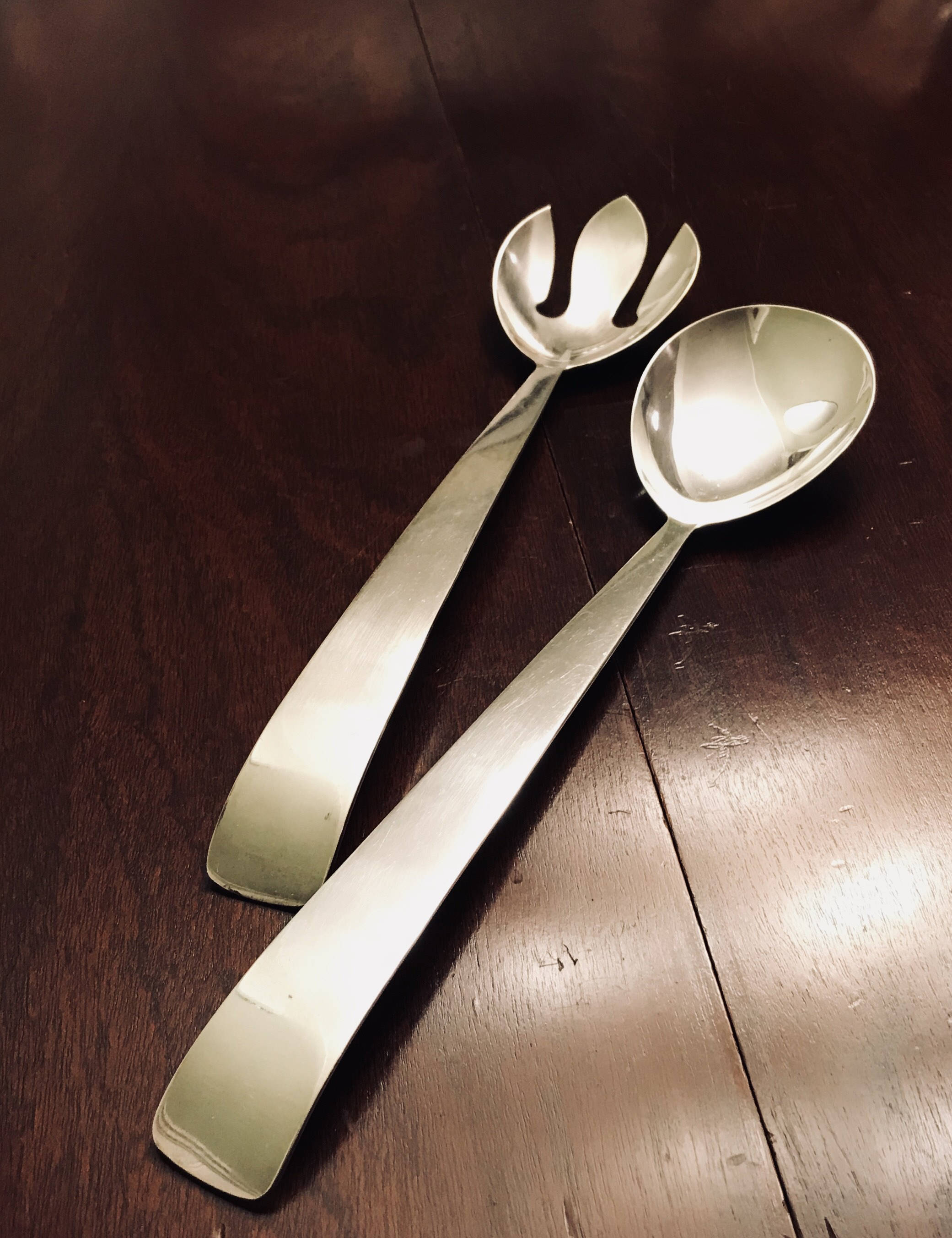Mid Century Serving set in Silver Plate, fork and spoon salad serving ...