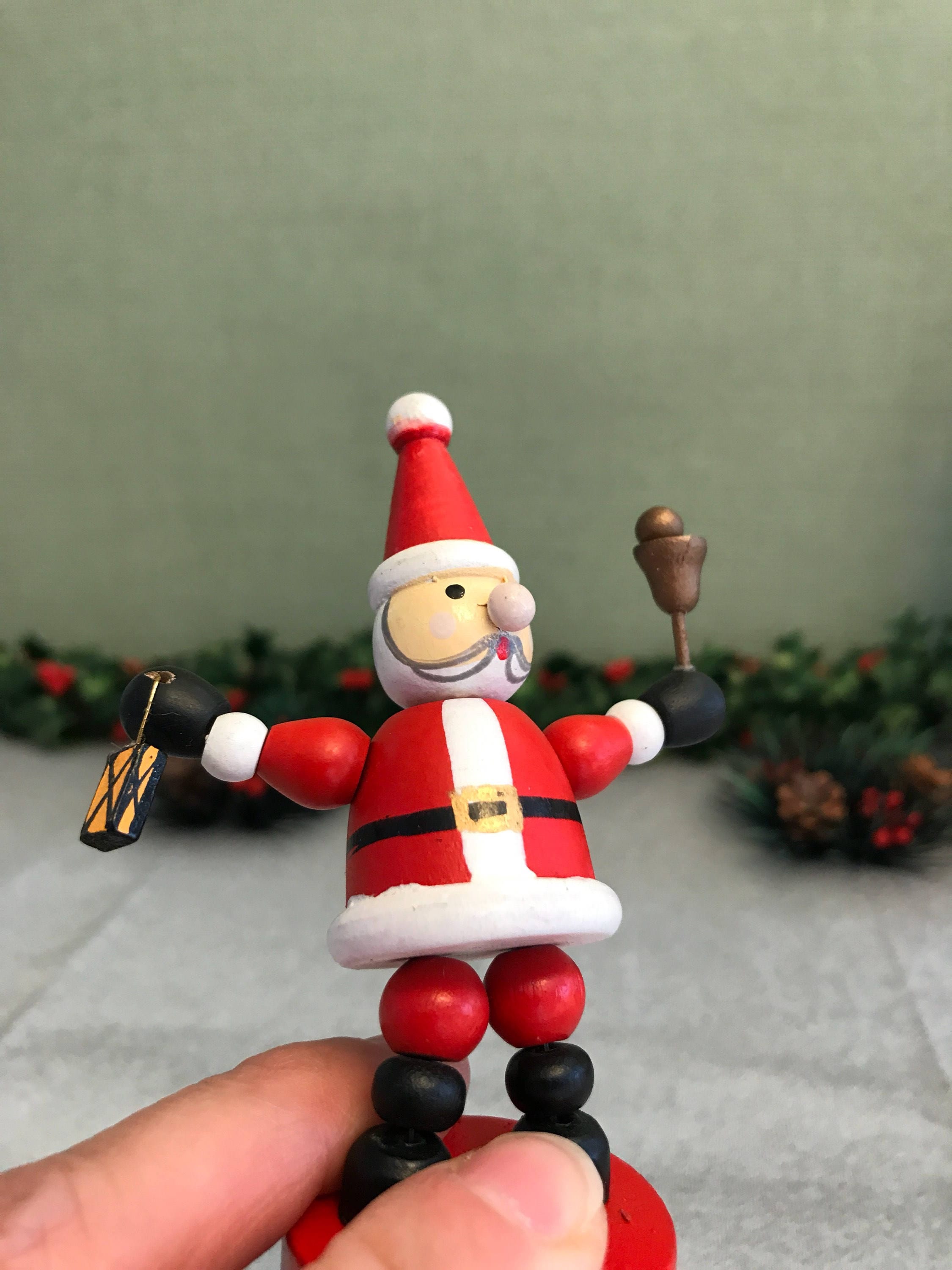 Vintage push puppet wooden Santa Claus, handpainted red Santa thumb ...
