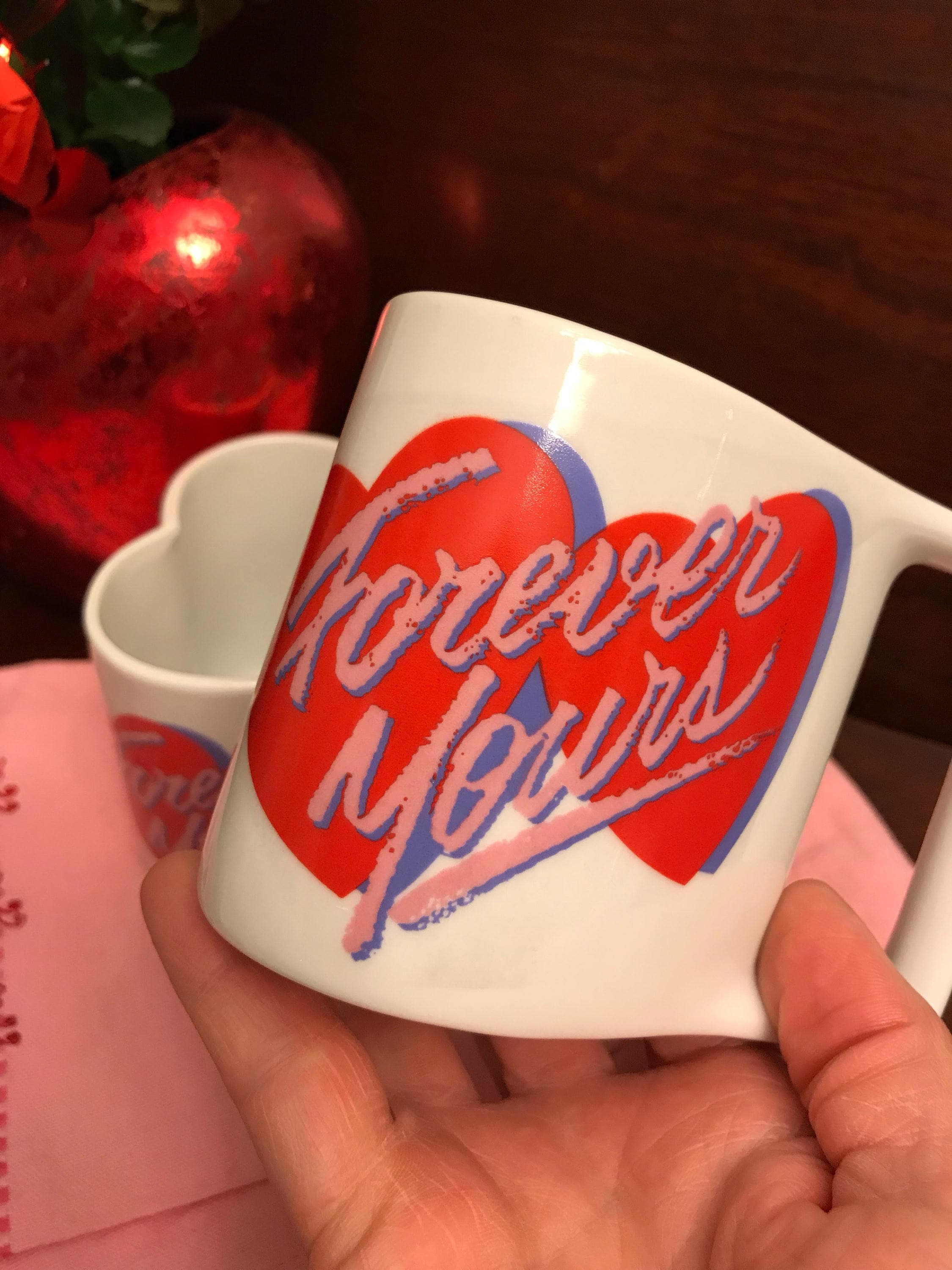 Vintage Heart Mugs, Forever Yours Mugs, Heart shaped Mugs, Avon Heart ...