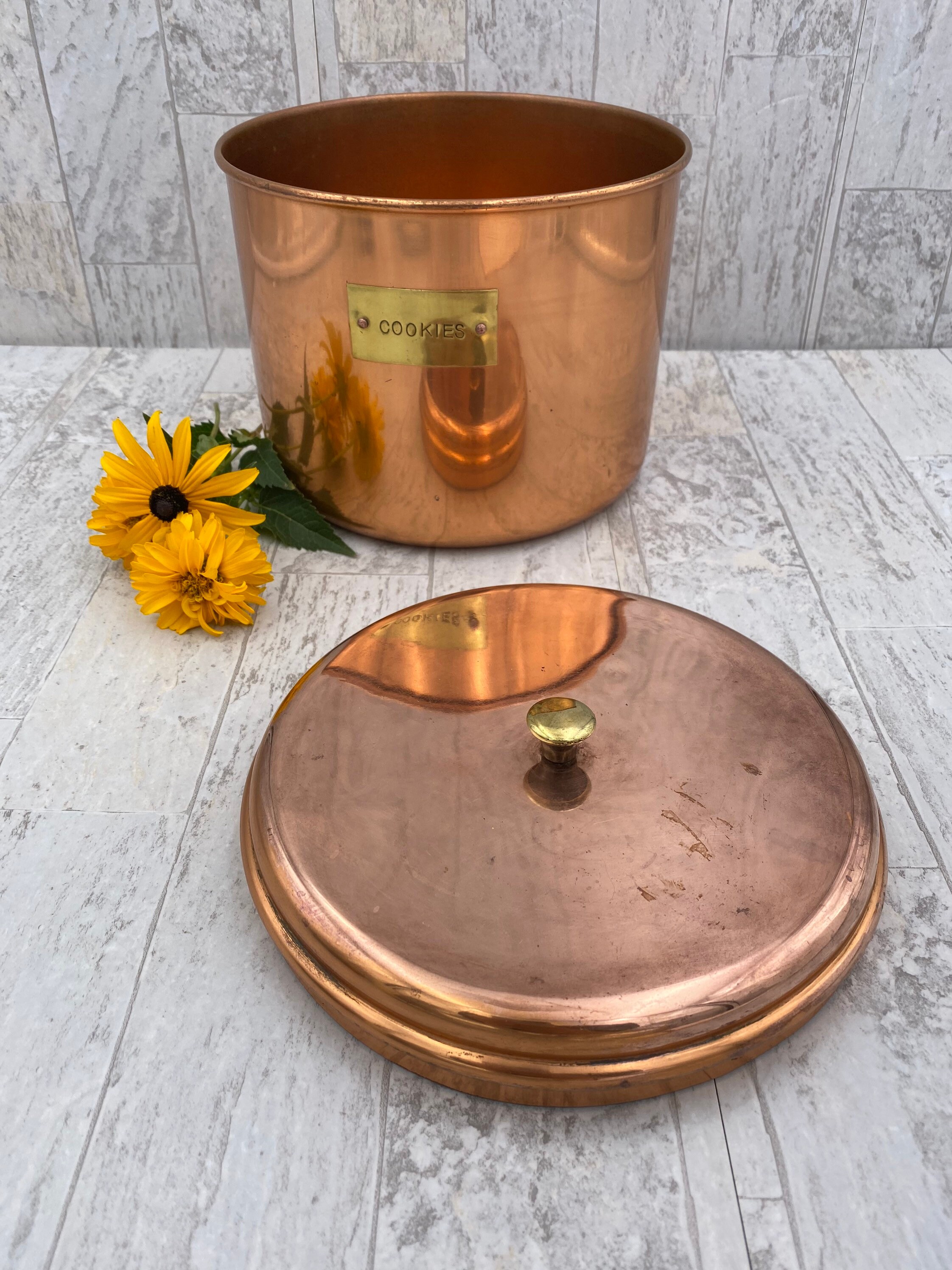 Vintage Copper Canister Cookie Tin, Kitschy Kitchen Cabin Storage ...