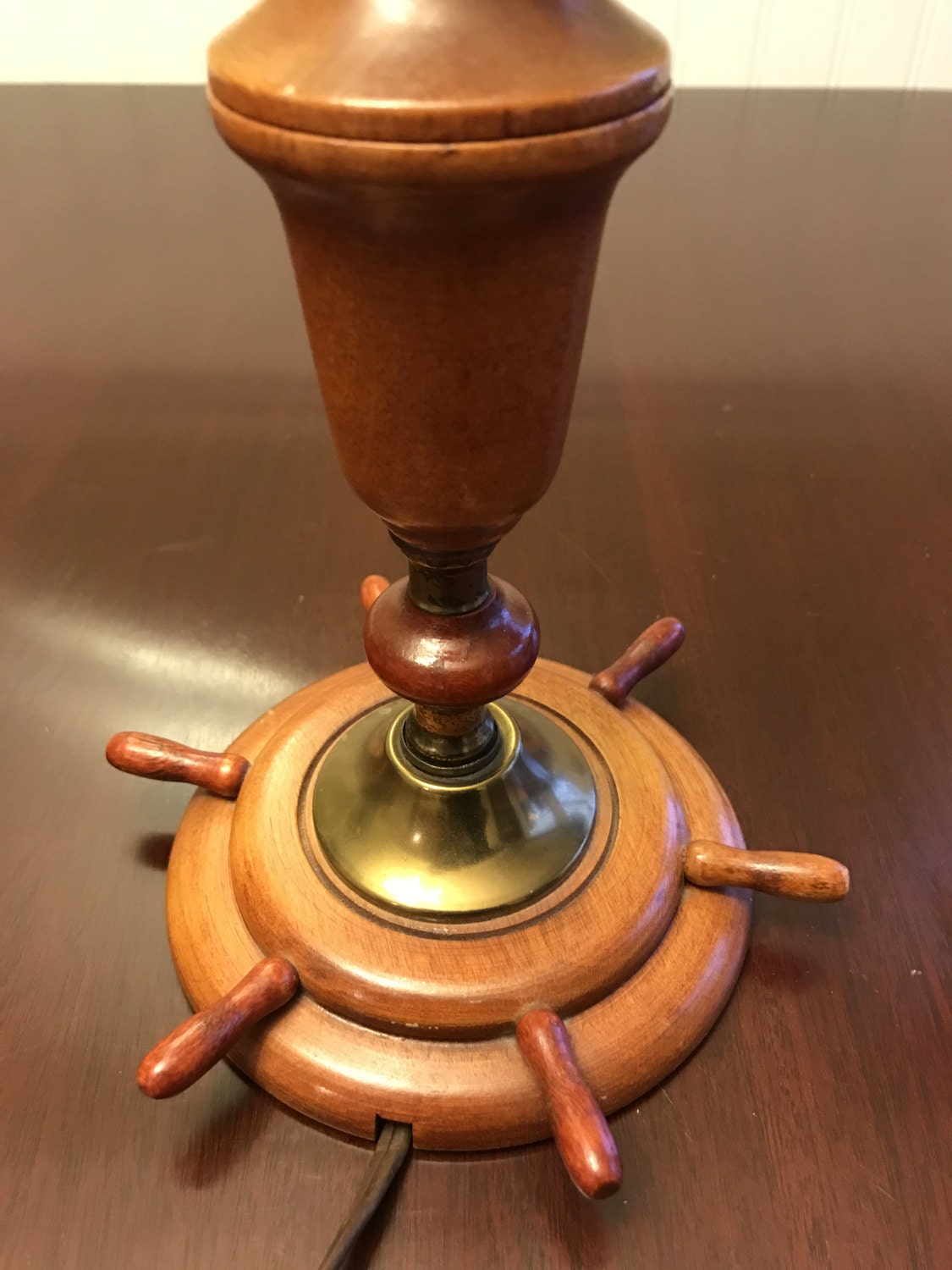 Vintage Ships Wheel wooden lamp Nautical design, unique table desk lamp