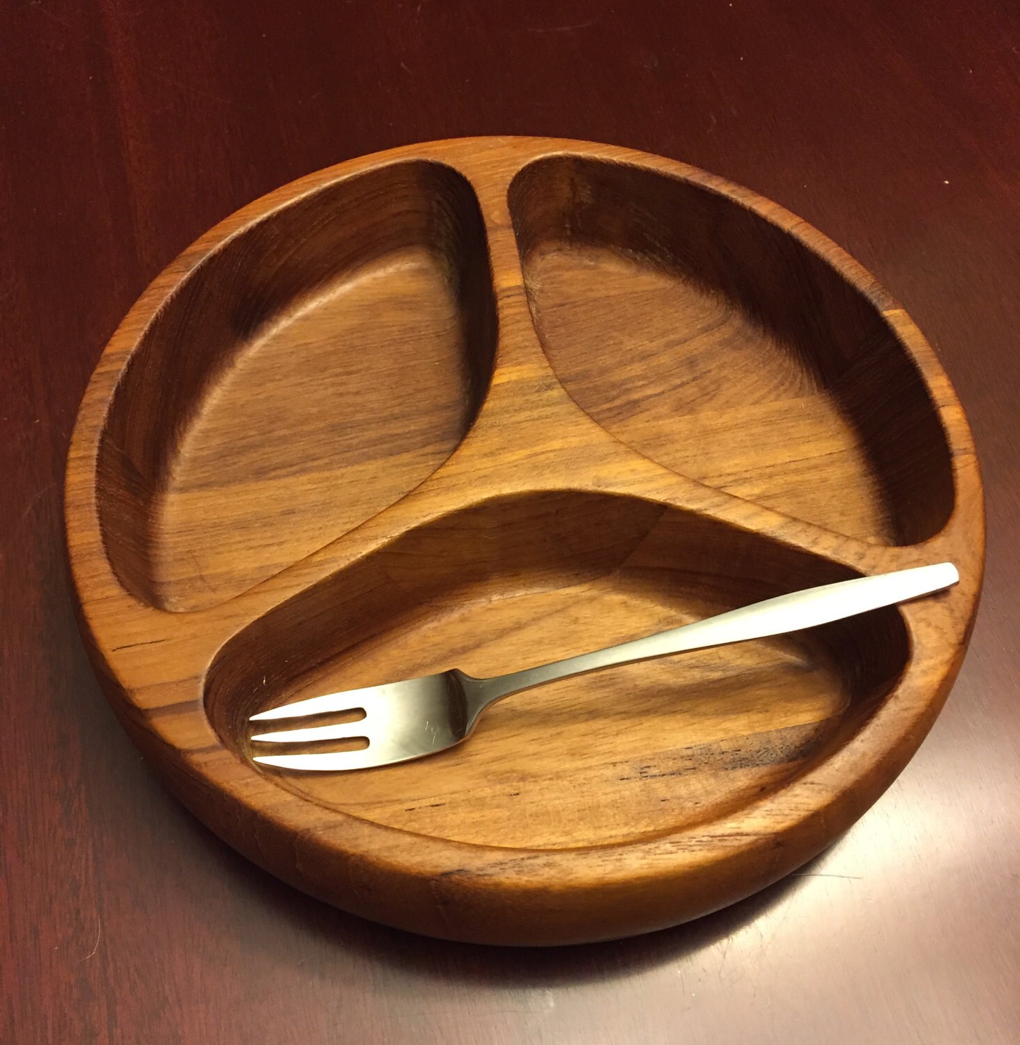 Vintage Dansk Teak Wood Condiment tray, Danish Modern divided dish ...