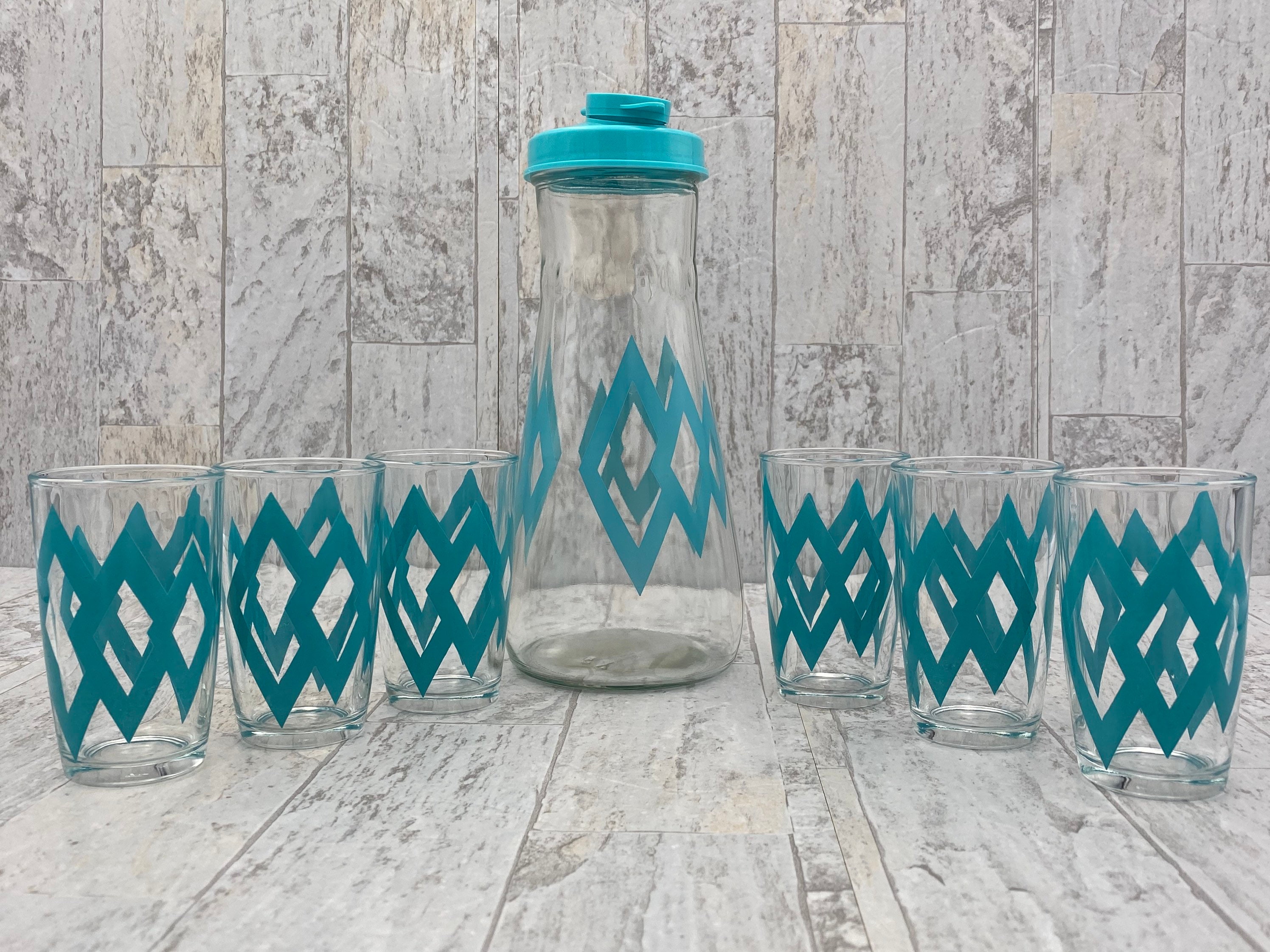 Vintage Atomic Juice Carafe and Glass Set, Mid Century Hazel Atlas ...