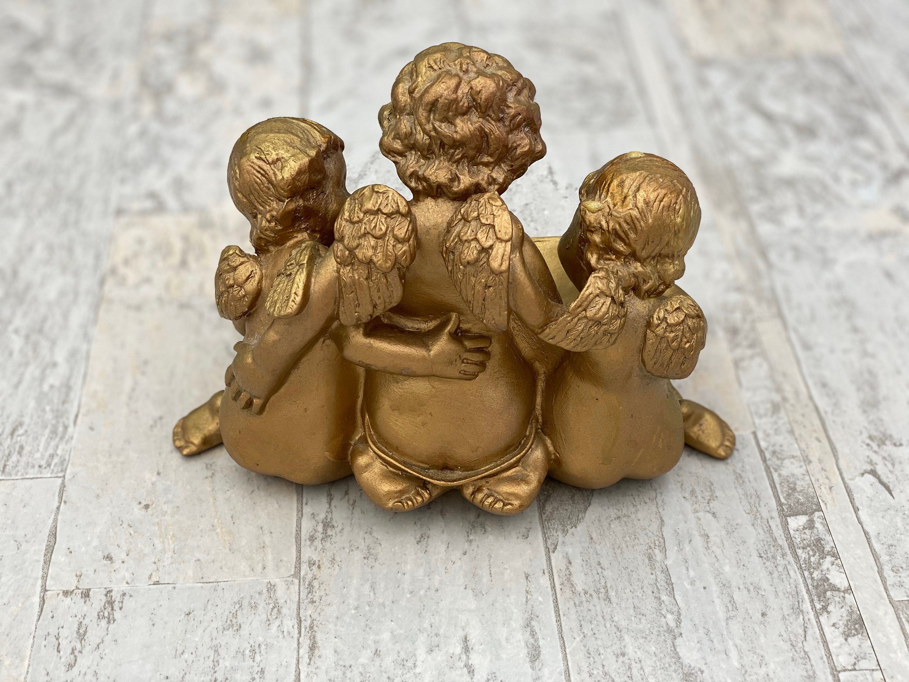 Vintage Gold Cherubs, Golden Angels figurines, Trinket dish, Hollywood ...