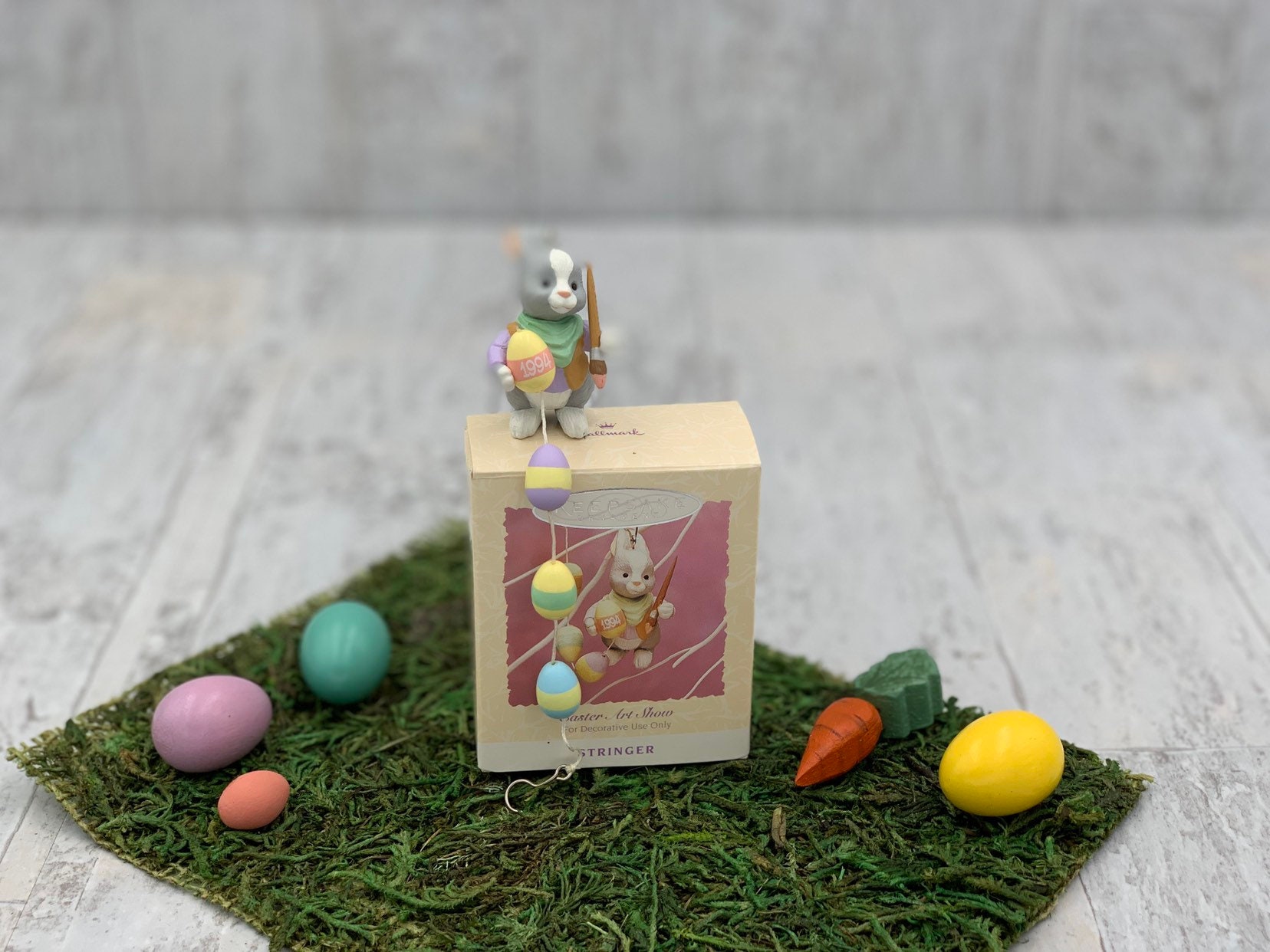 Vintage Easter Art Show Hallmark Ornament, Easter Bunny Painting eggs ...