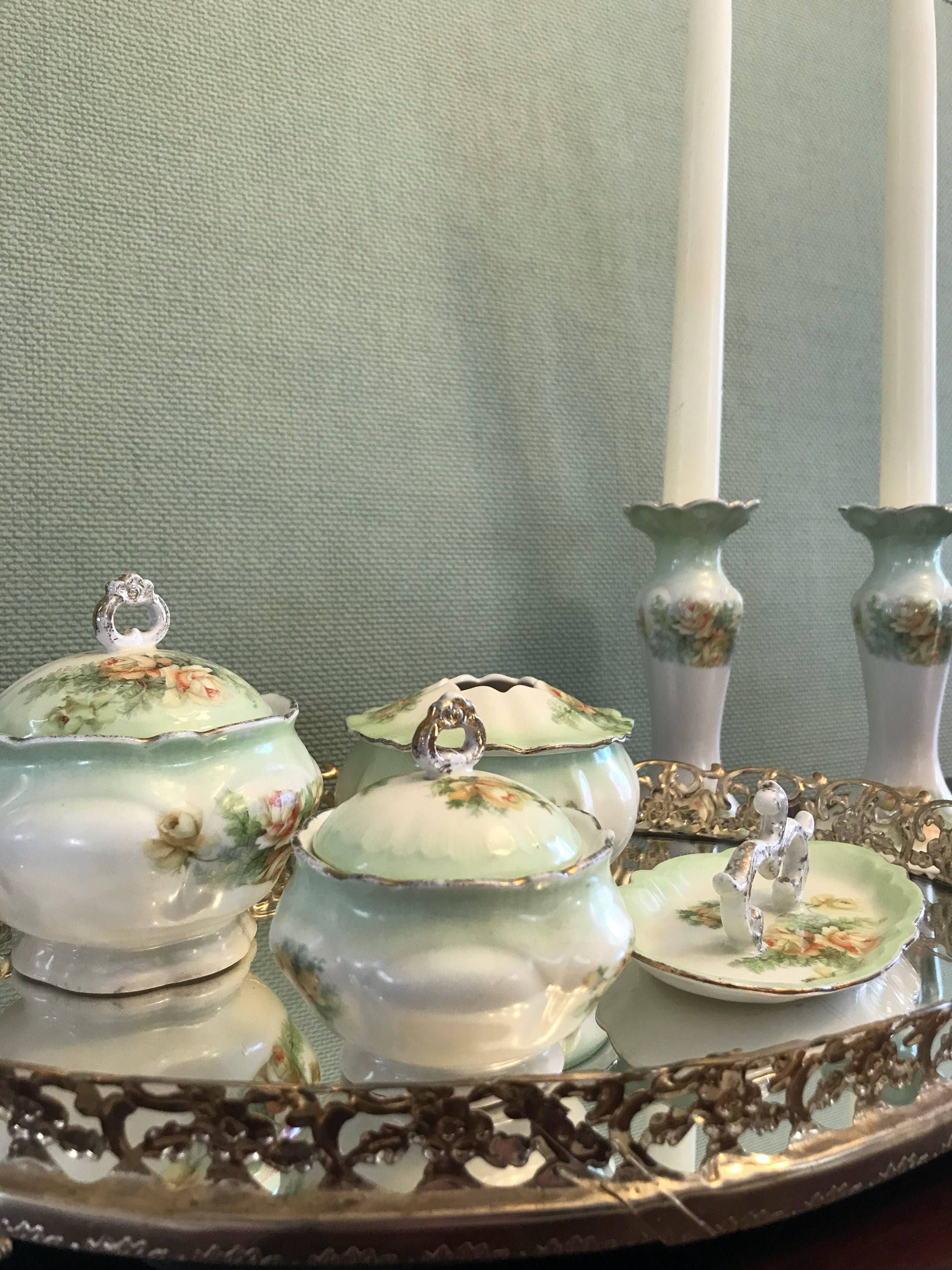 Antique French Limoges Vanity Dresser Set, Floral Porcelain From France ...