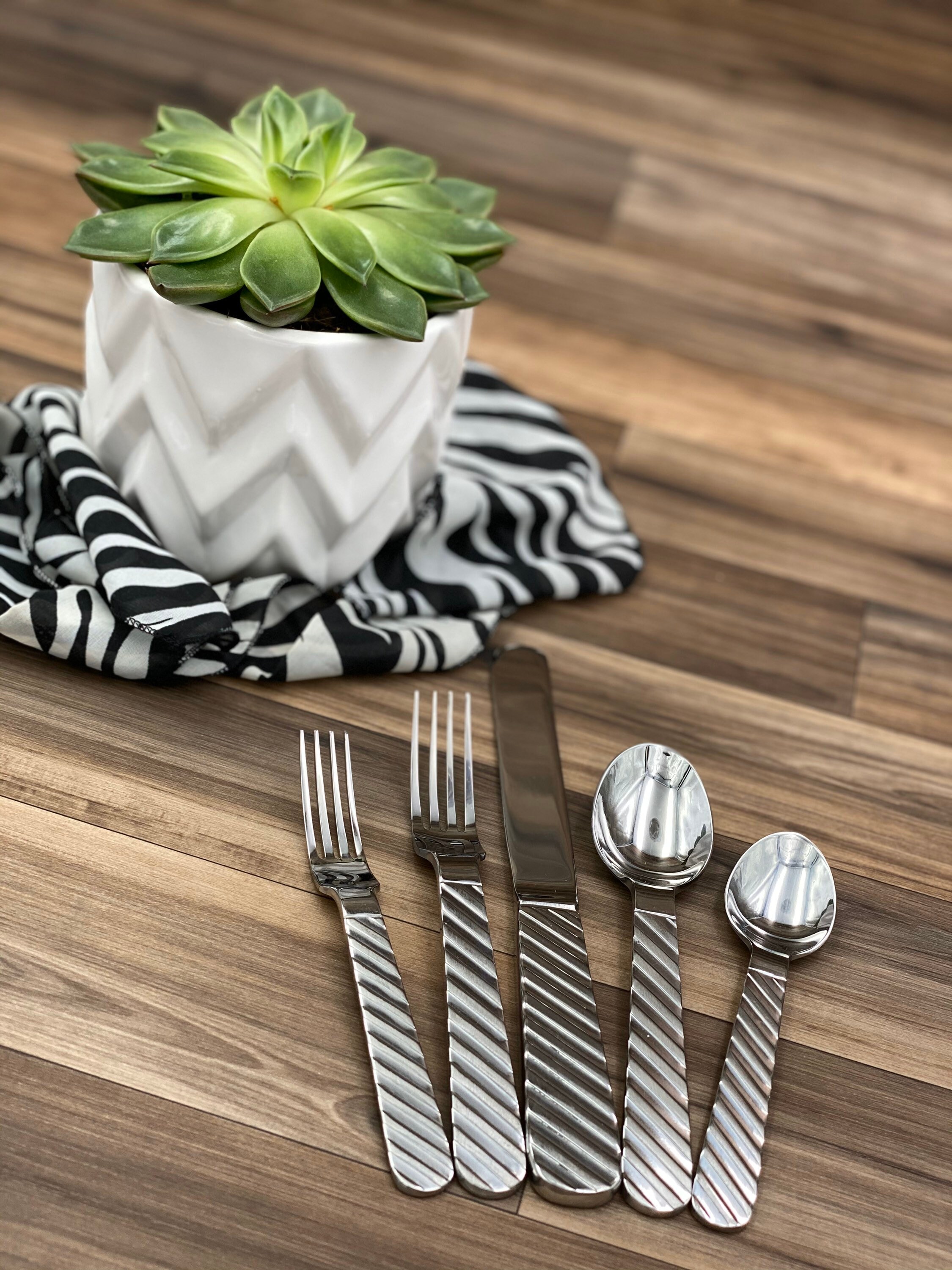 MCM Flatware Set, Striped ZEBRA Silverware Set Vintage Crown Stanley ...