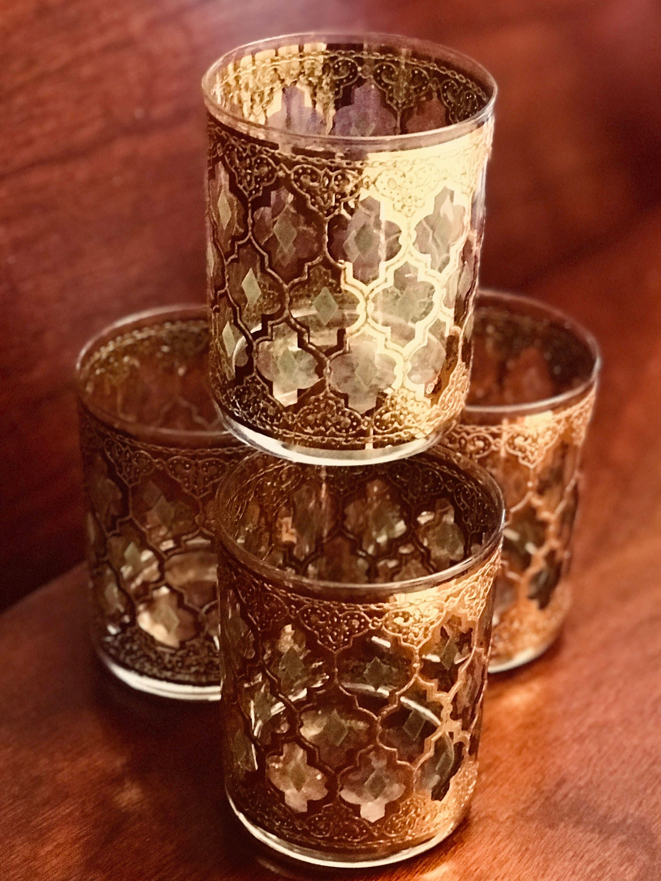 Vintage Culver Glasses, Valencia 22k Gold Embossed Glasses, Green Jewel ...