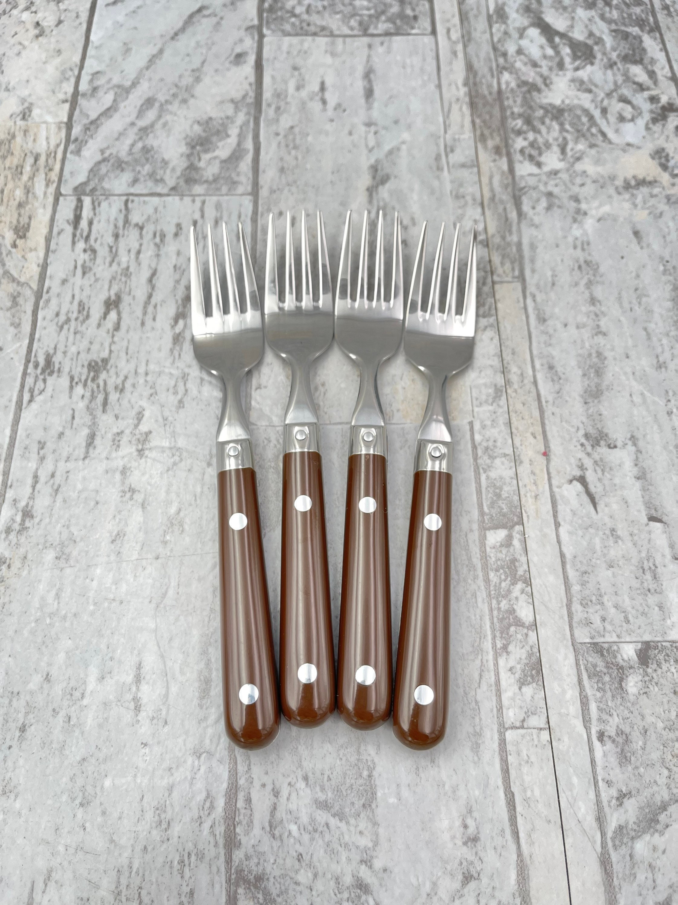Vintage Flatware set with riveted Brown Plastic Handles, Rustic Cabin ...