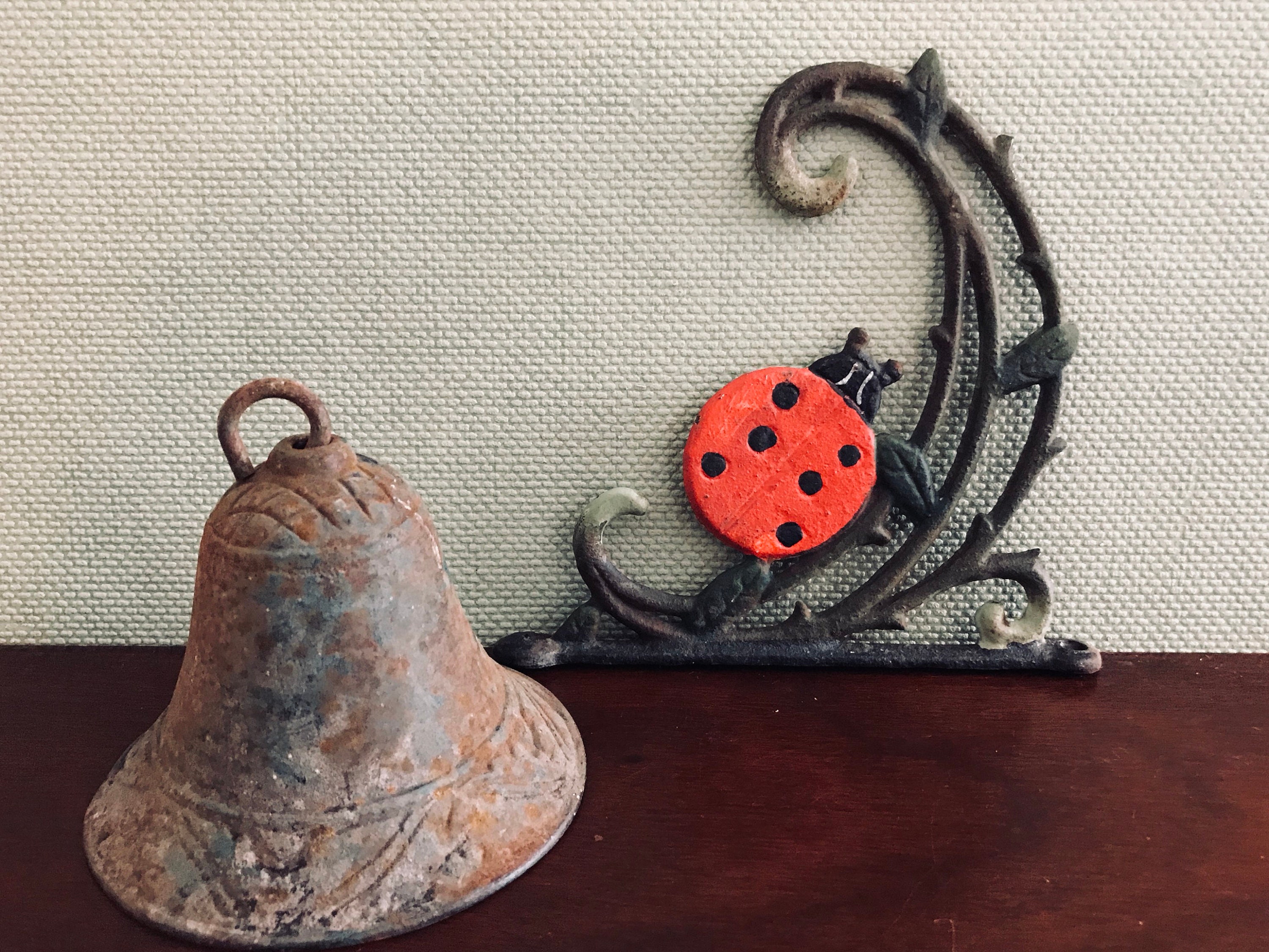 Vintage Cast Iron Door Bell, Ladybug Gate Bell, Rustic Dinner Bell ...