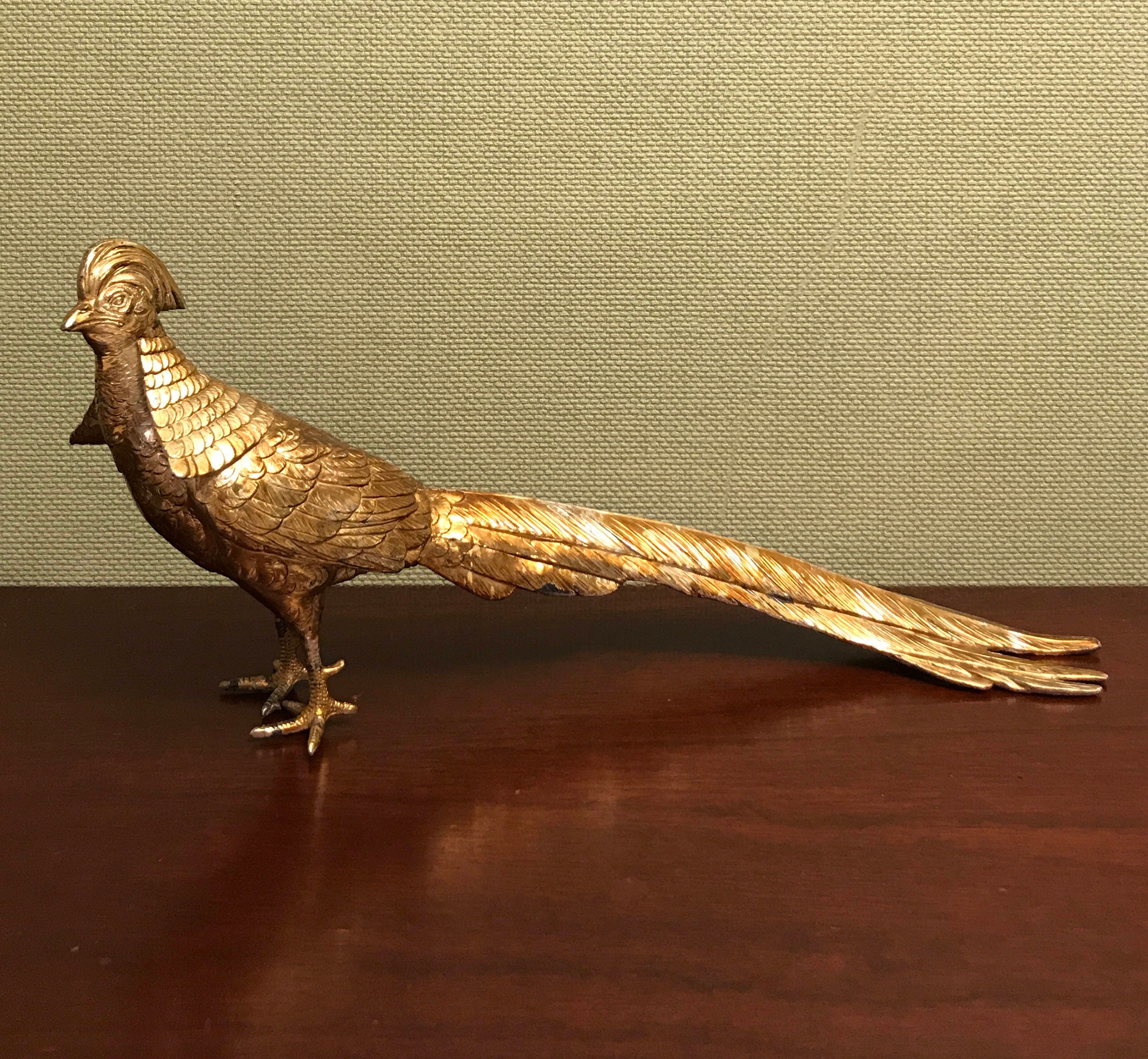 Vintage Pheasant Figurine, Hollywood Regency Figurine, Gold Gilt bird ...