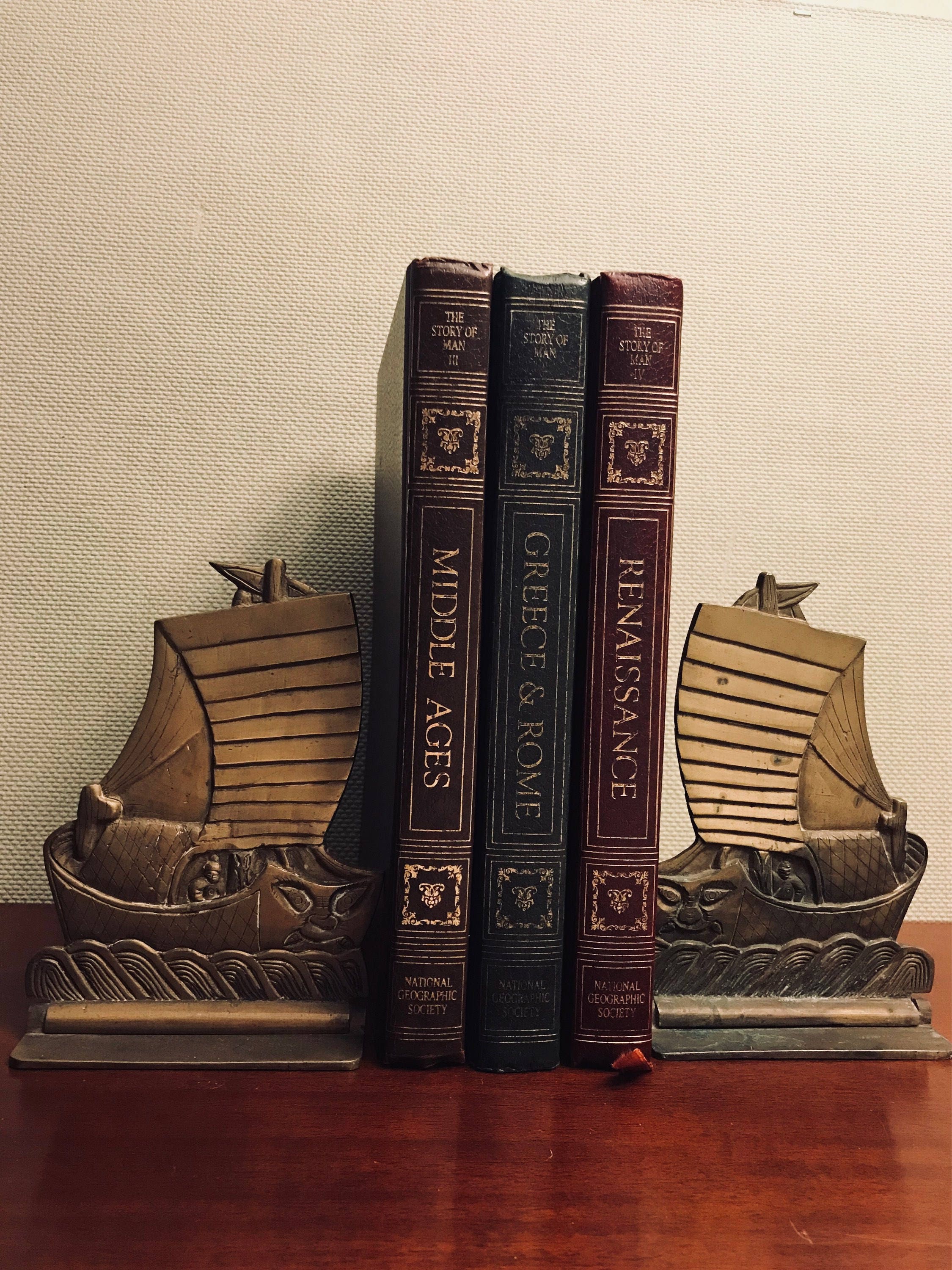 Vintage Asian Ship Bookends, Brass Sailing Ship Bookends, Nautical ...