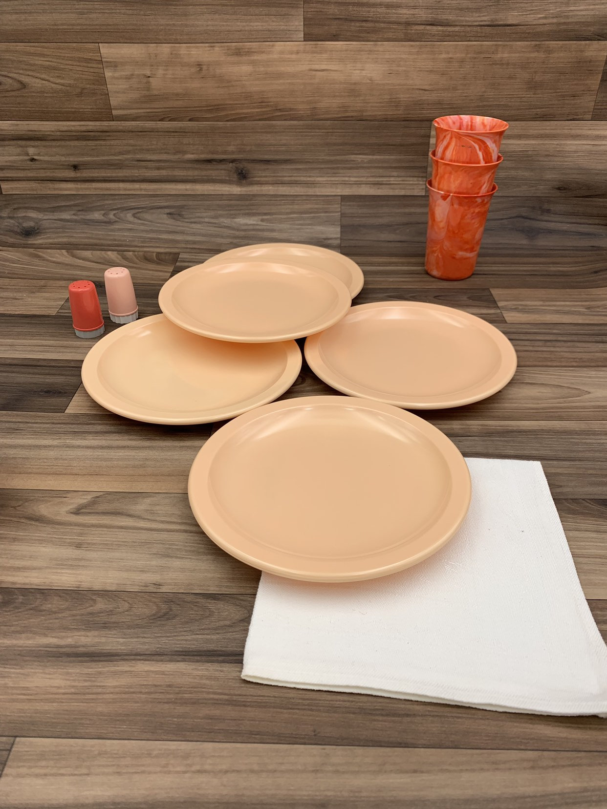 Vintage Melmac Dish set, Peach Dallasware bowls Texasware Plates Picnic ...