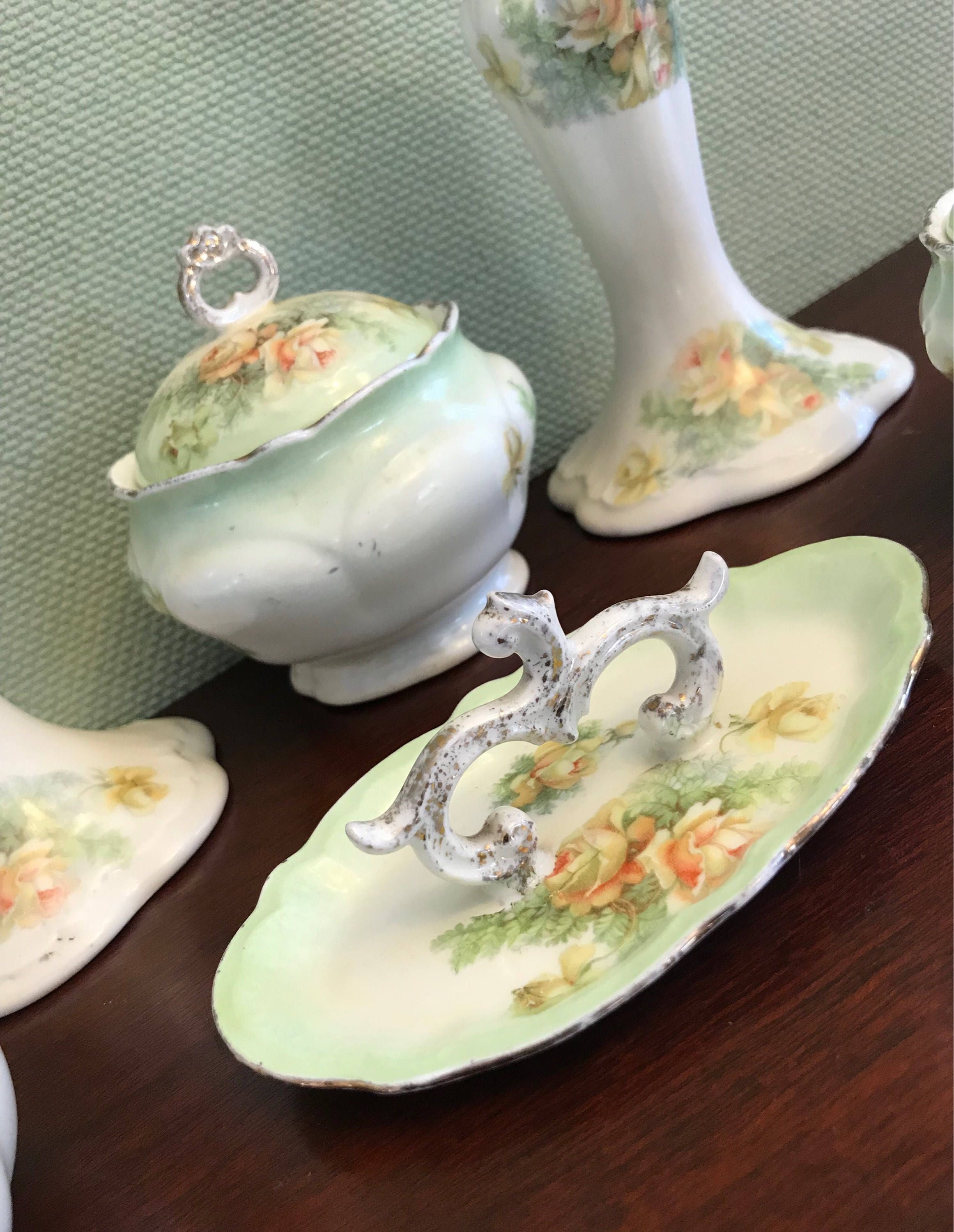 Antique French Limoges Vanity Dresser Set, Floral Porcelain From France ...