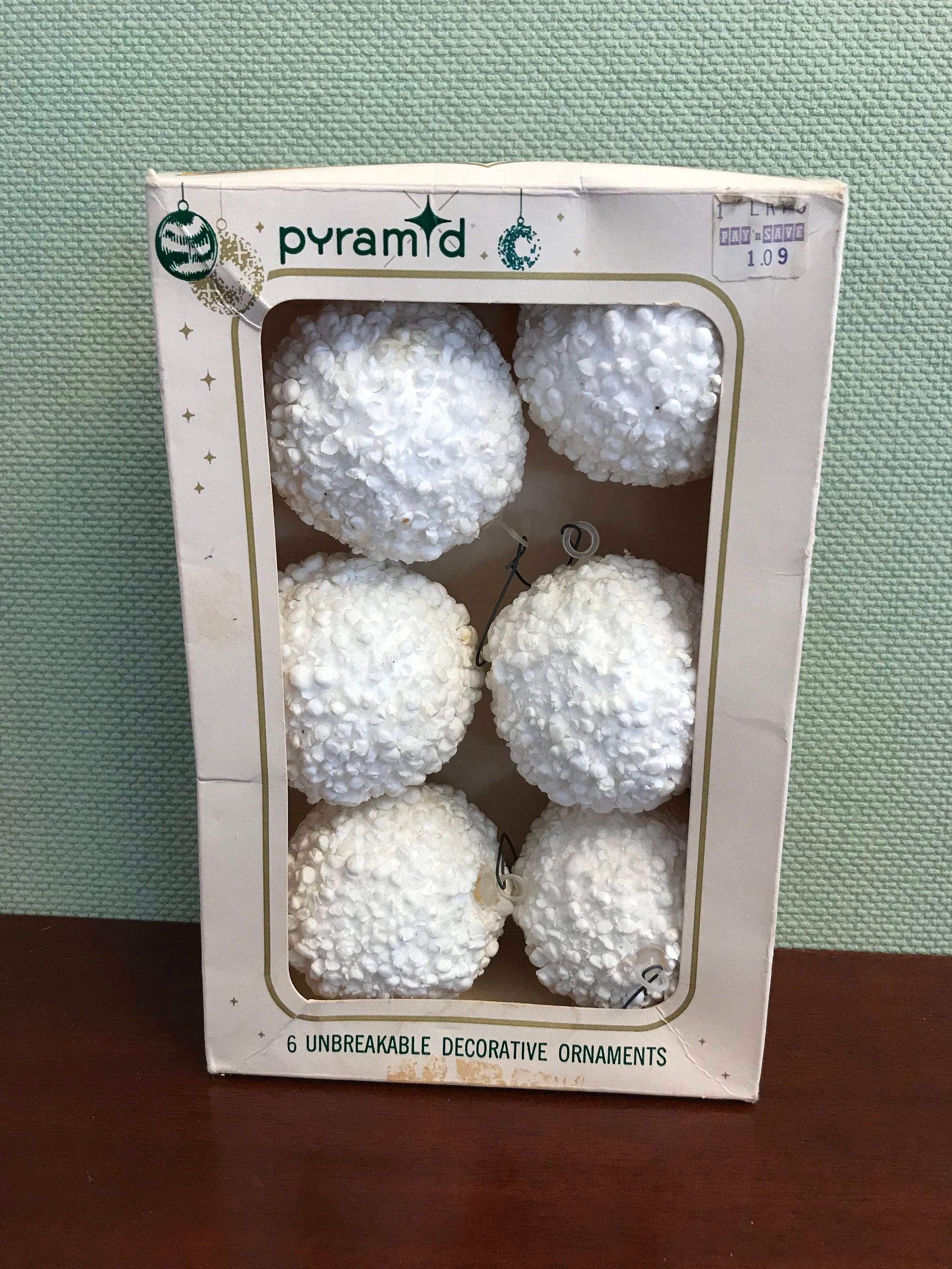 Vintage Snowball Tree Ornaments, White Styrofoam ornaments, Pyramid ...