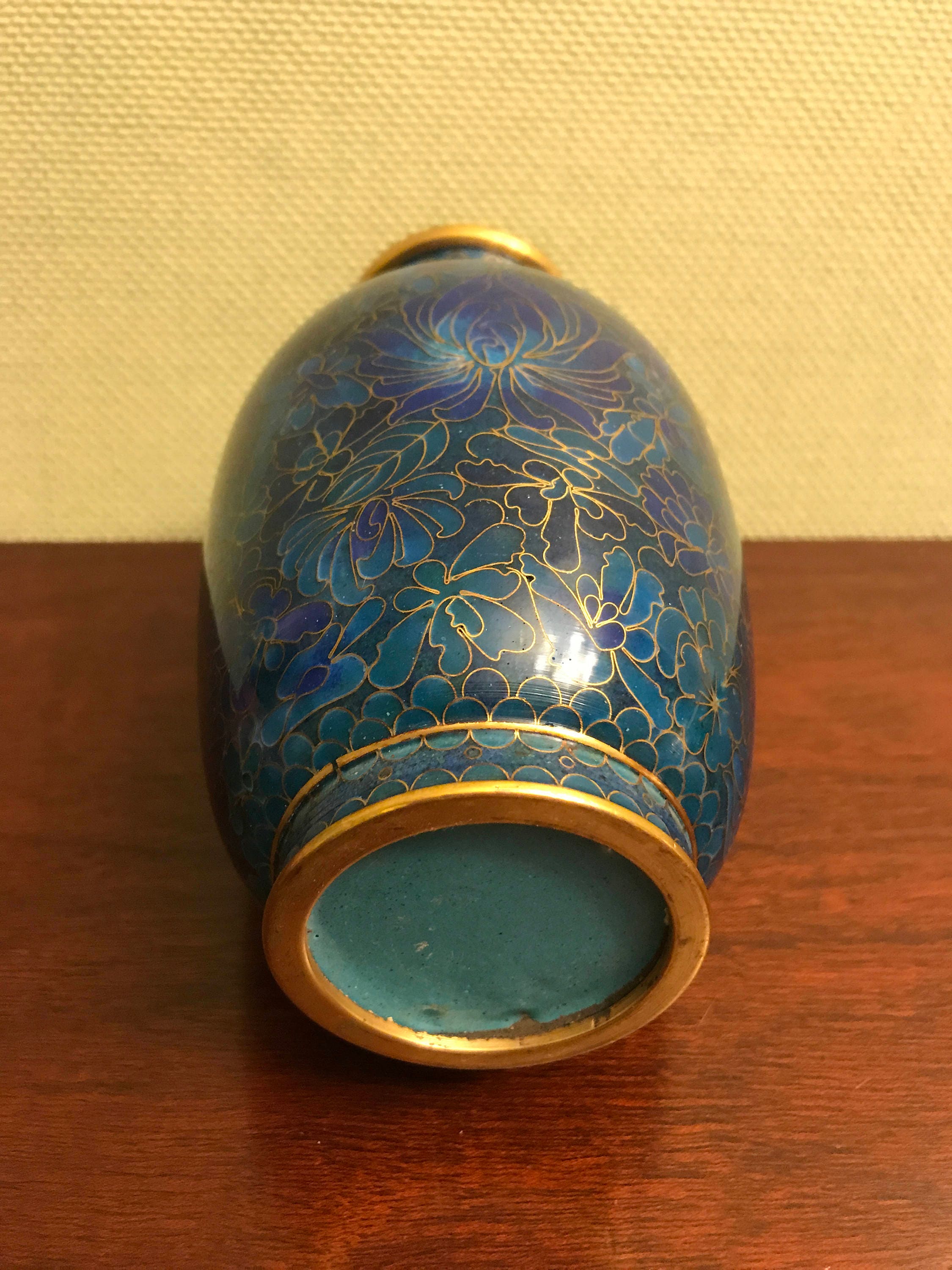 Blue Cloisonné Vase, Vintage Cloisonné Cobalt Blue and gold vase, Asian ...