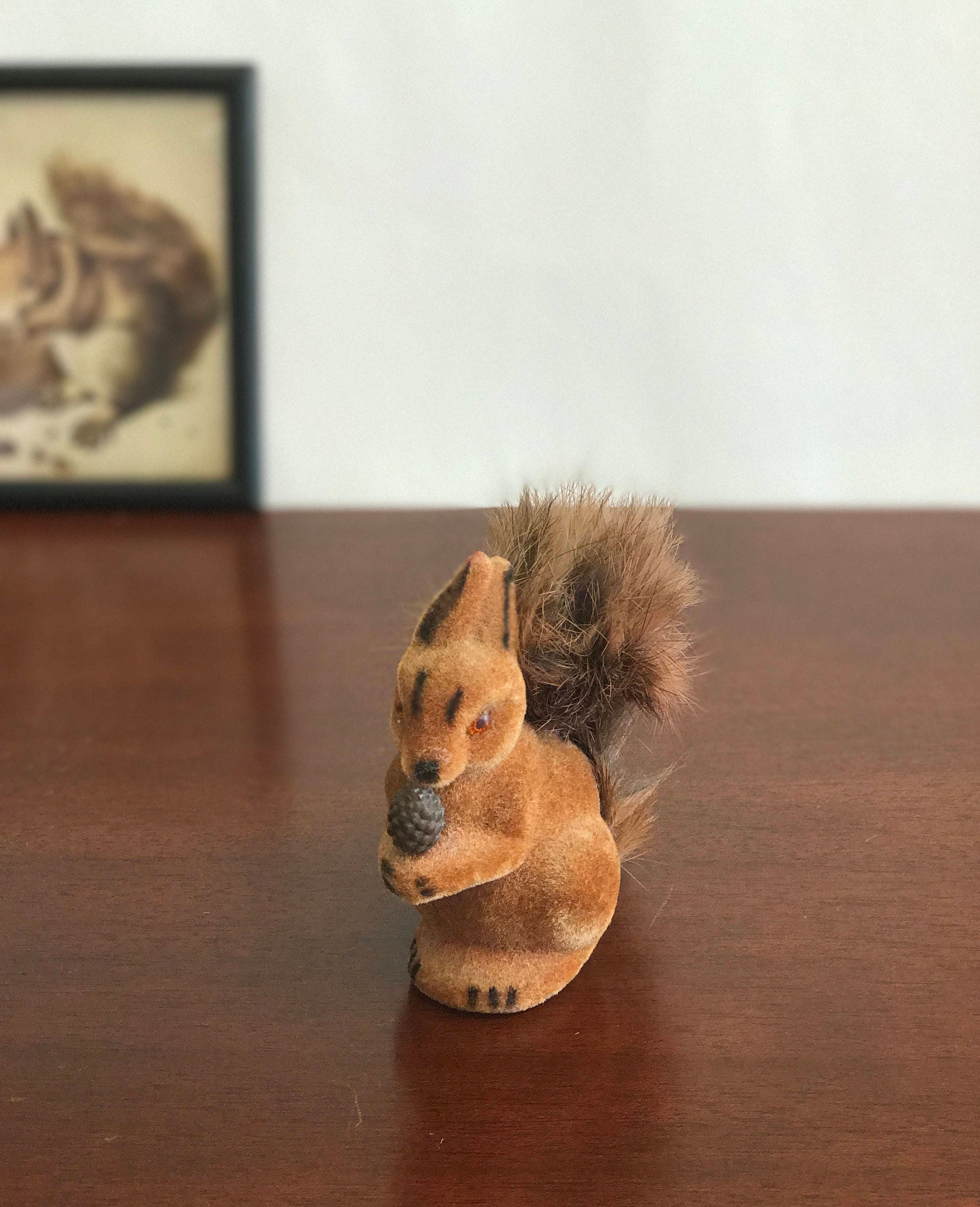 Vintage Flocked Squirrel Figurine, collectible Squirrel with Fur tail ...