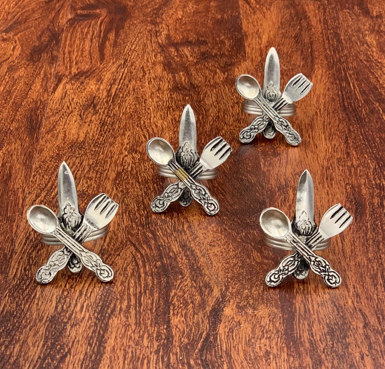 Vintage Napkin Rings 4 piece set cottage chic Flatware Figural Napkin ...