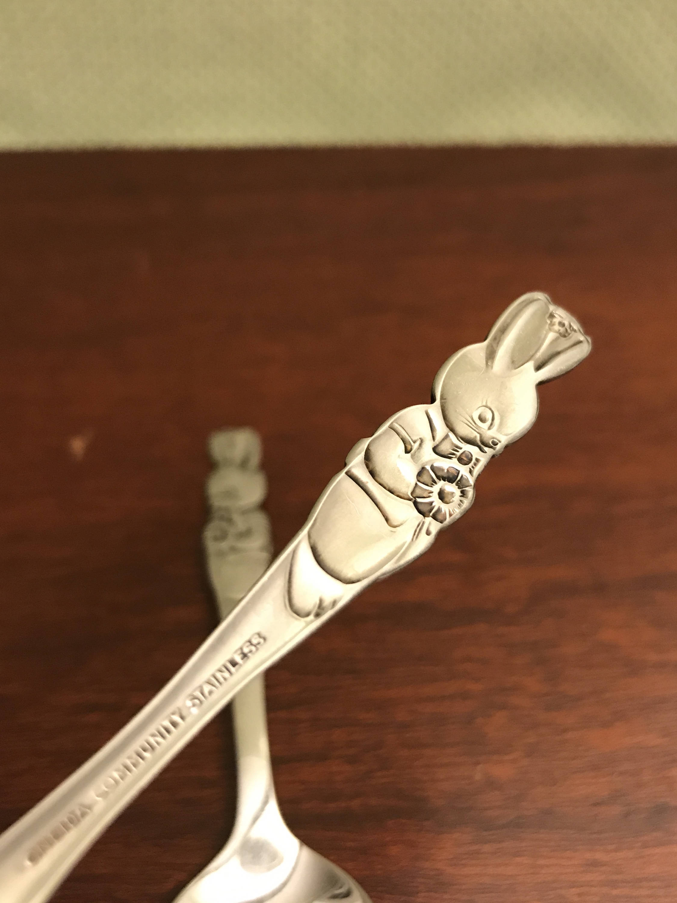 Peter Rabbit Baby spoon and fork set, Oneida Community Bunny set ...