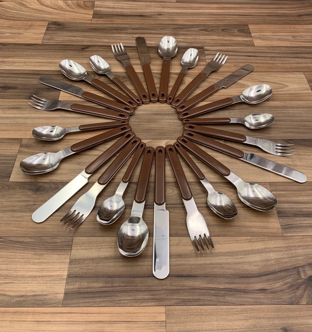 Vintage Stainless Flatware set Chocolate Brown Plastic Handles ...