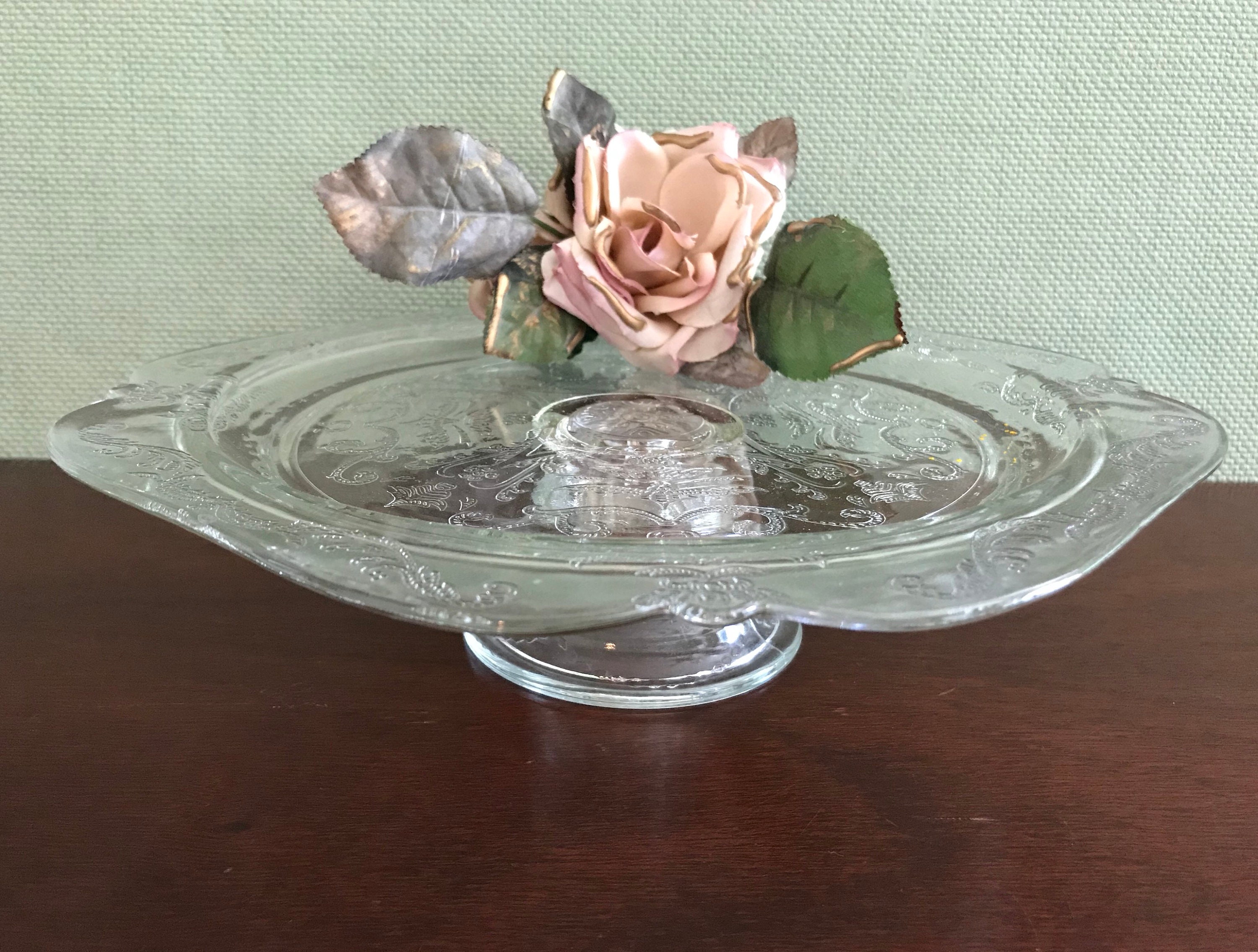 Vintage Cake Stand, Federal Glass Madrid glass Cake plate, Clear ...