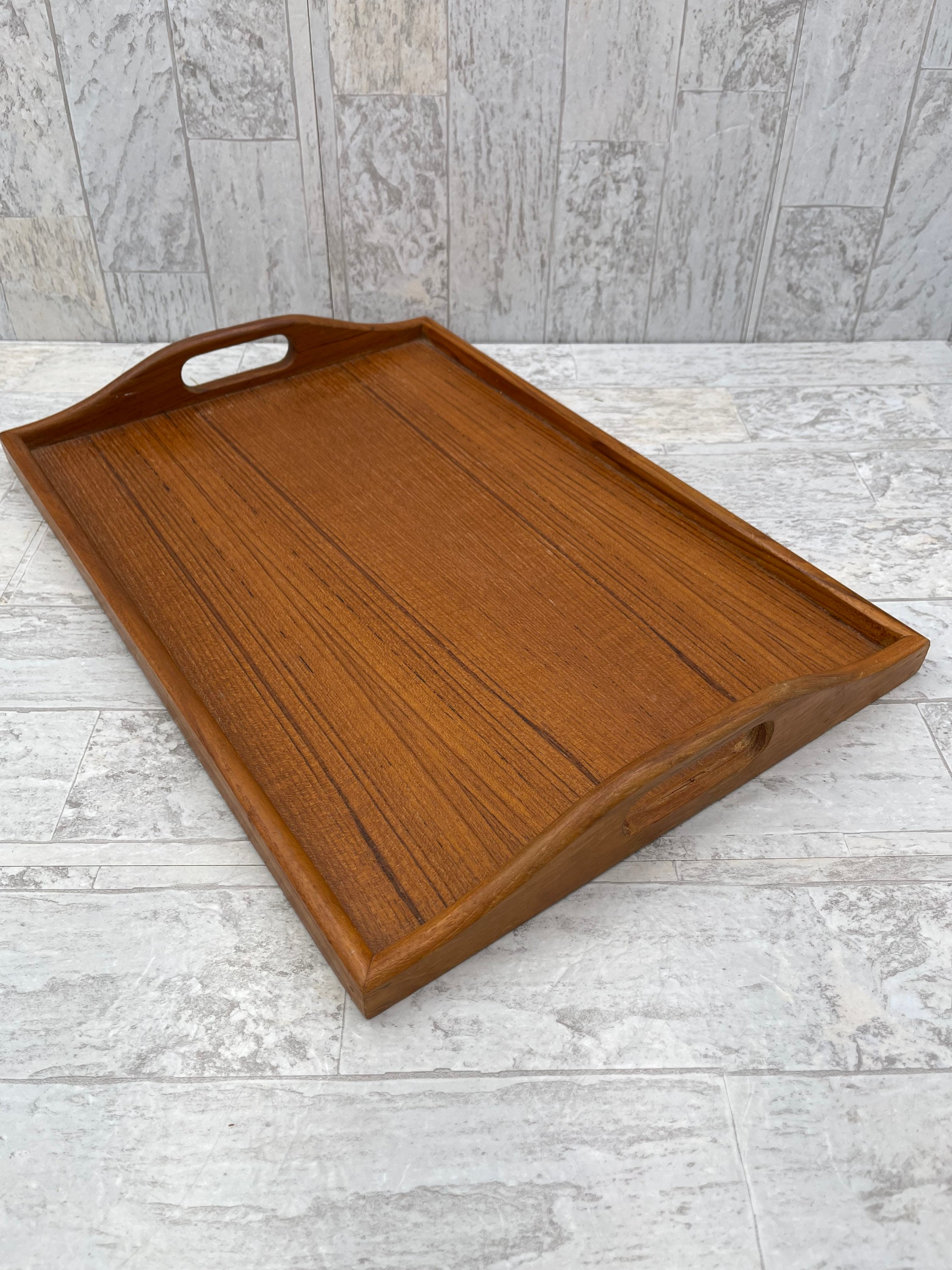 Vintage Serving tray, Teak Wood tray with handles, Rustic Farmhouse ...