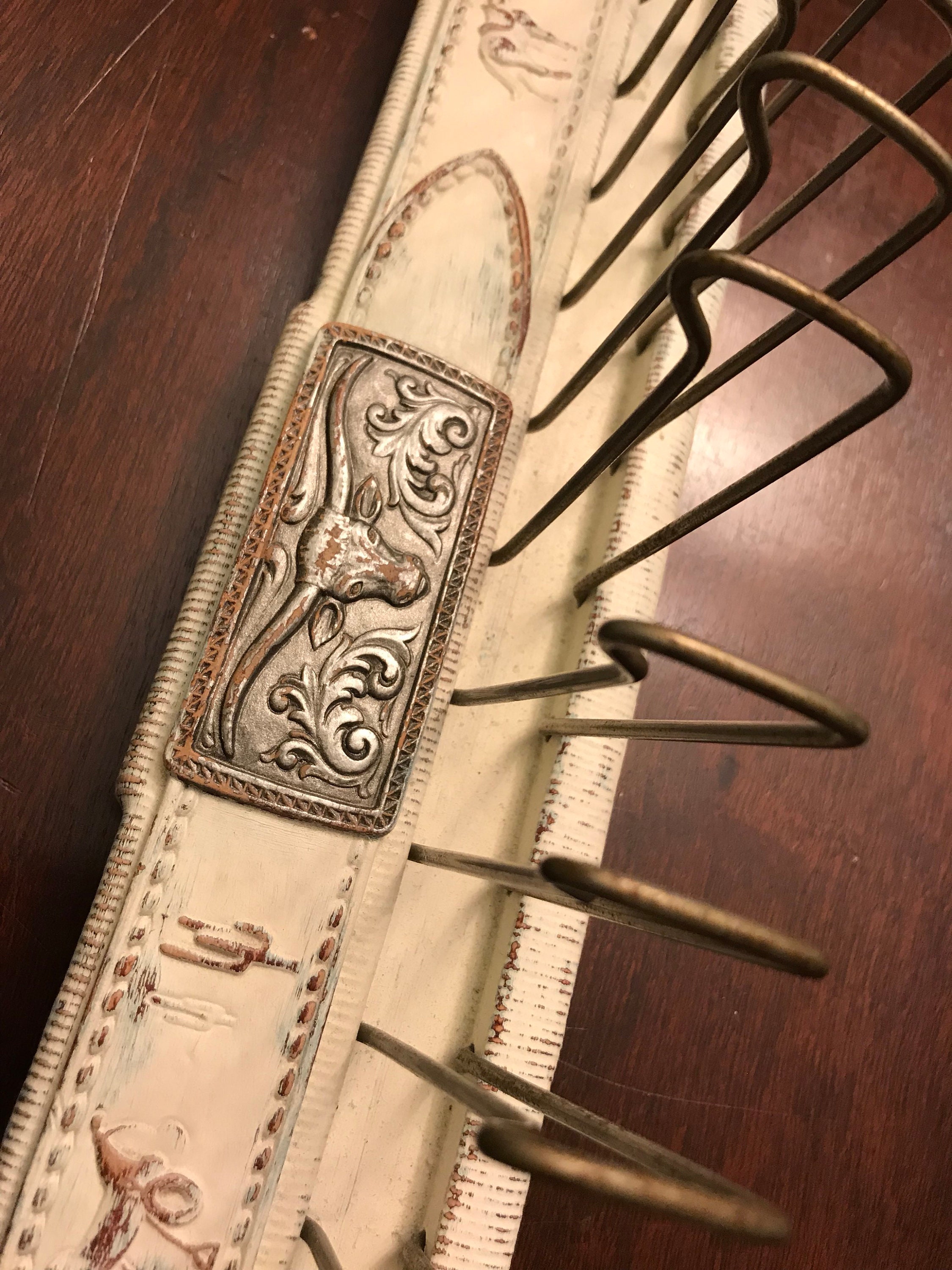 Vintage Syroco Steer Wall Hooks Belt Rack with Hooks Western decor Tie ...