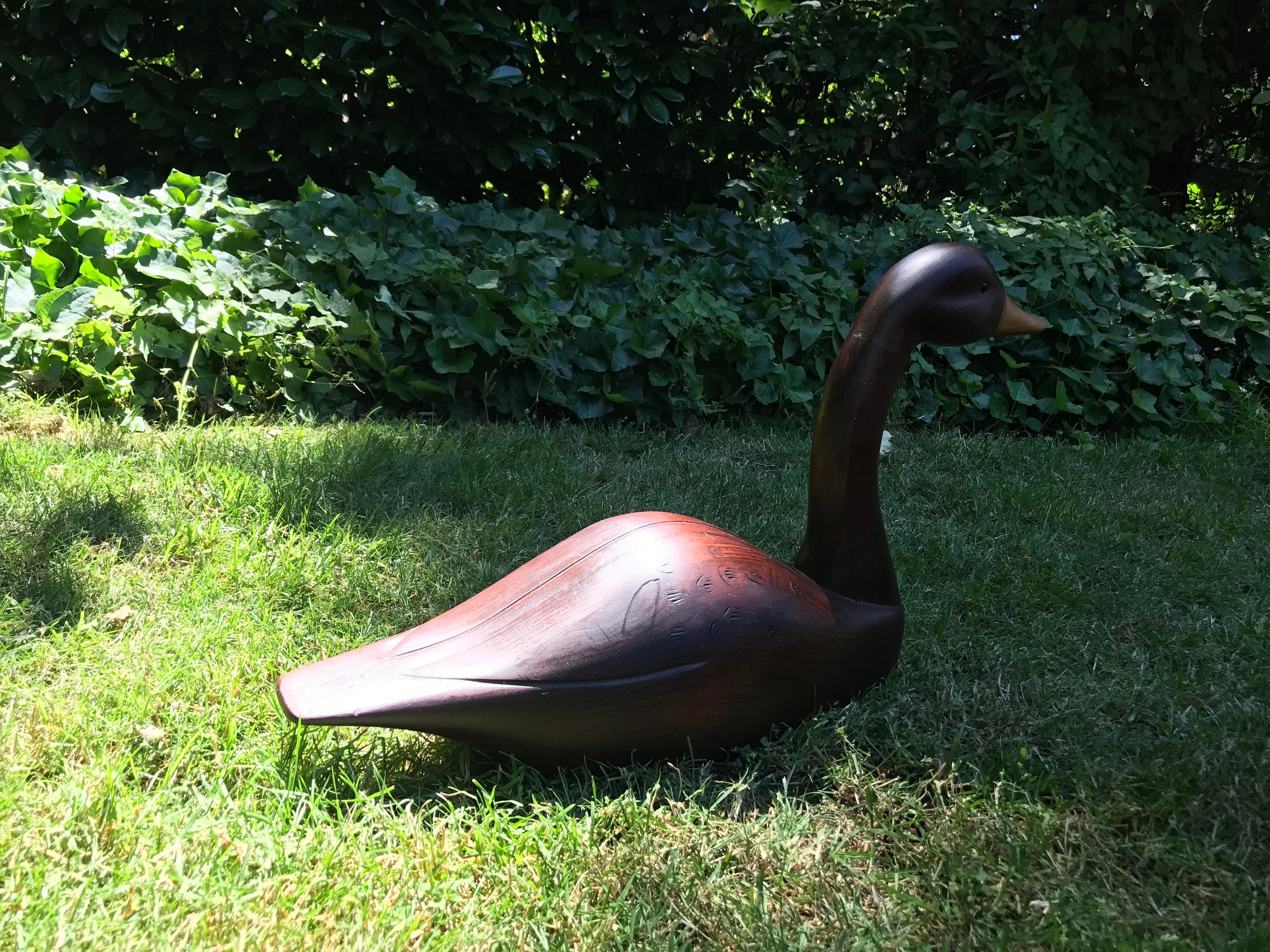 Vintage Carved Goose, decorator goose decoy glass eyes, Signed by the ...