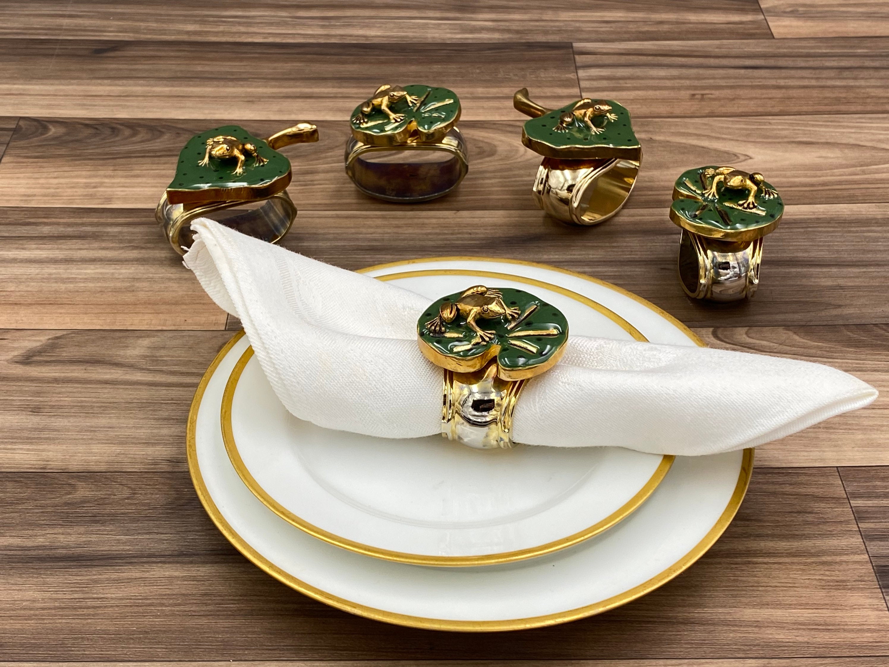Designer Frog Napkin Rings, Signed Hans Turnwald napkin rings, 5 piece ...