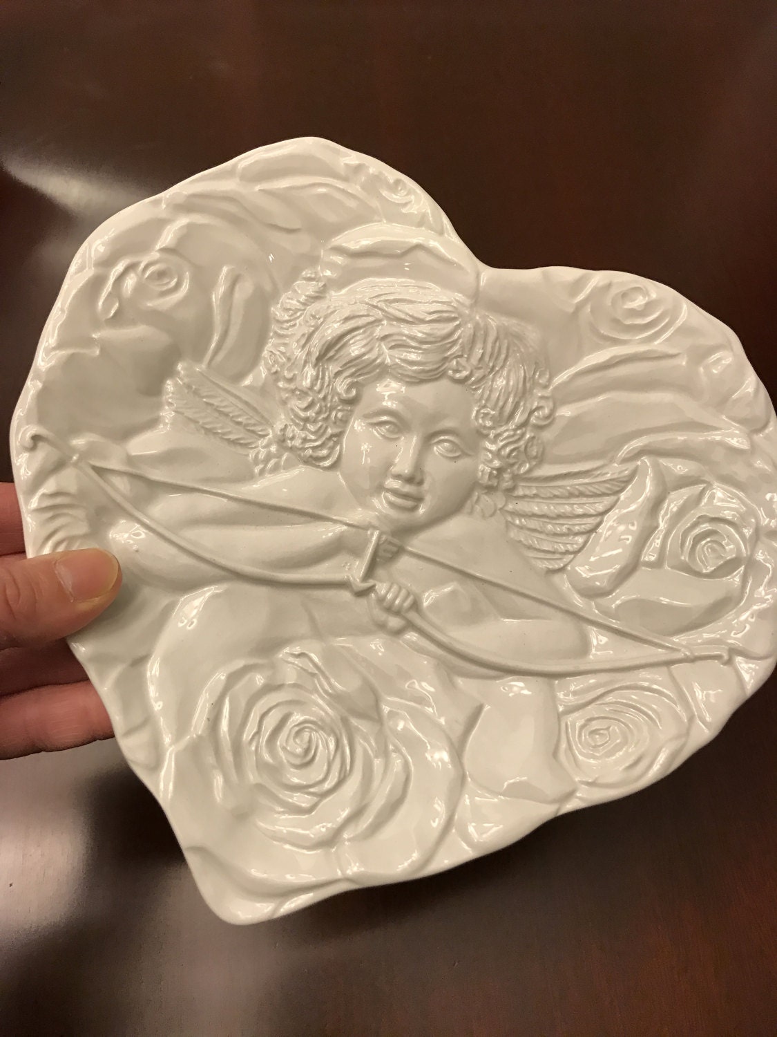 Heart shaped plate, Cupid plate, Beautiful bisque plate Made in Italy ...