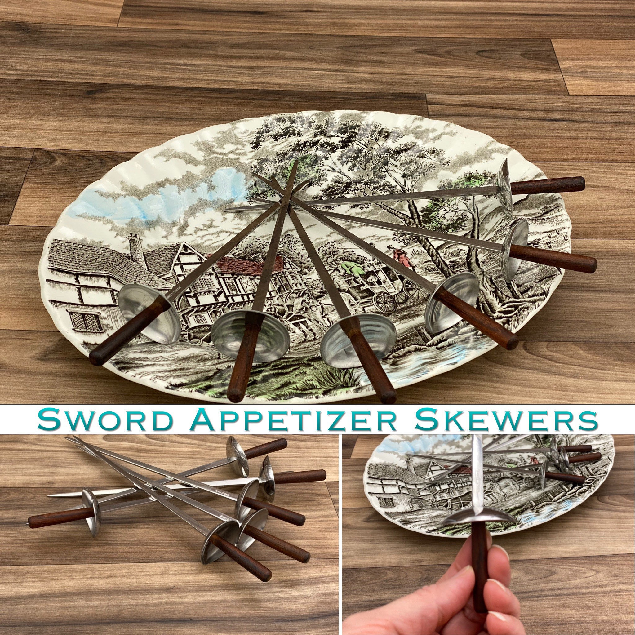 Vintage Sword Shish Kabob Skewers, Appetizer picks, Unique Cutlery set