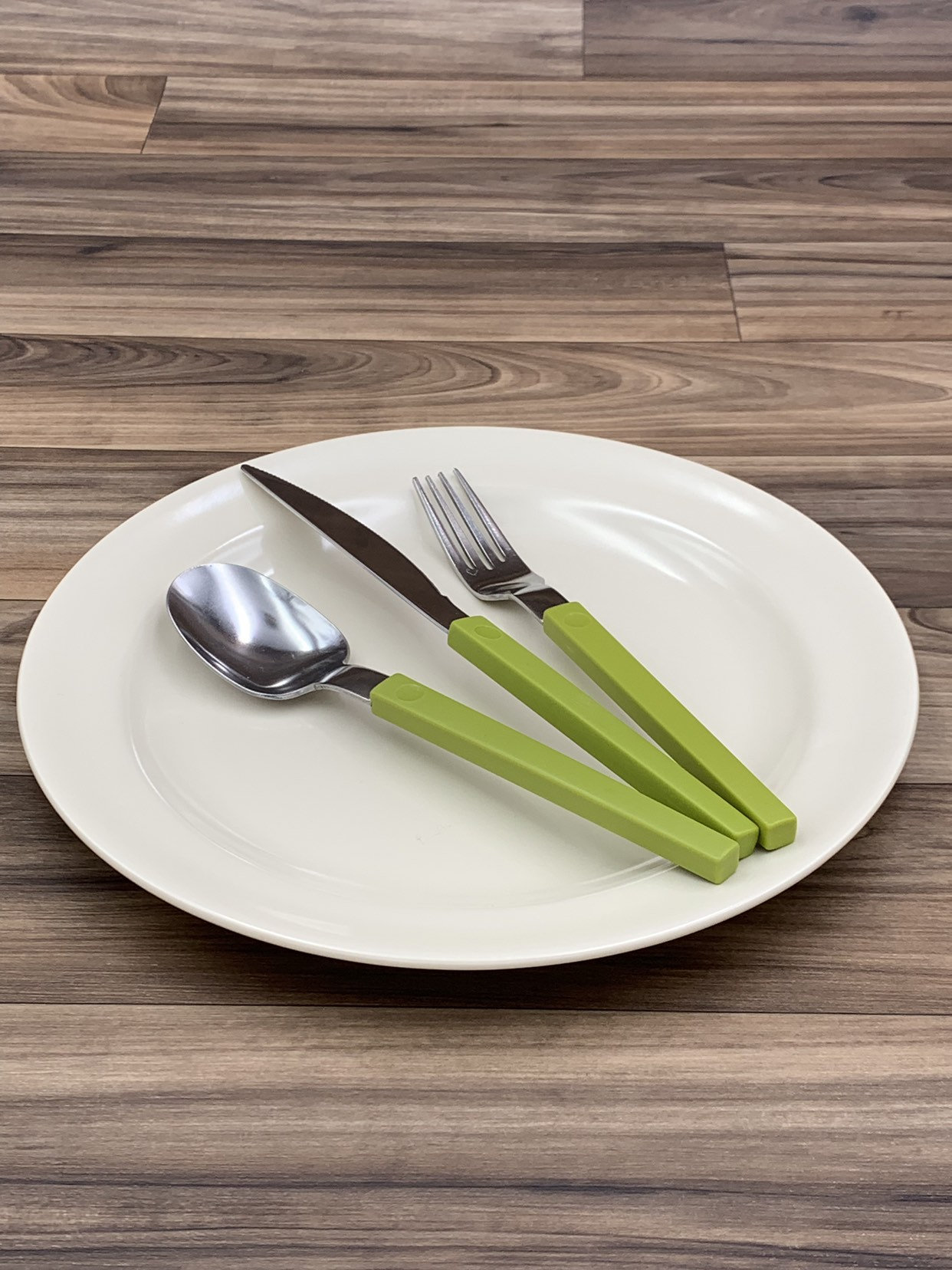 Retro Stainless Flatware set with Avacado Green Plastic Handles, Rustic ...