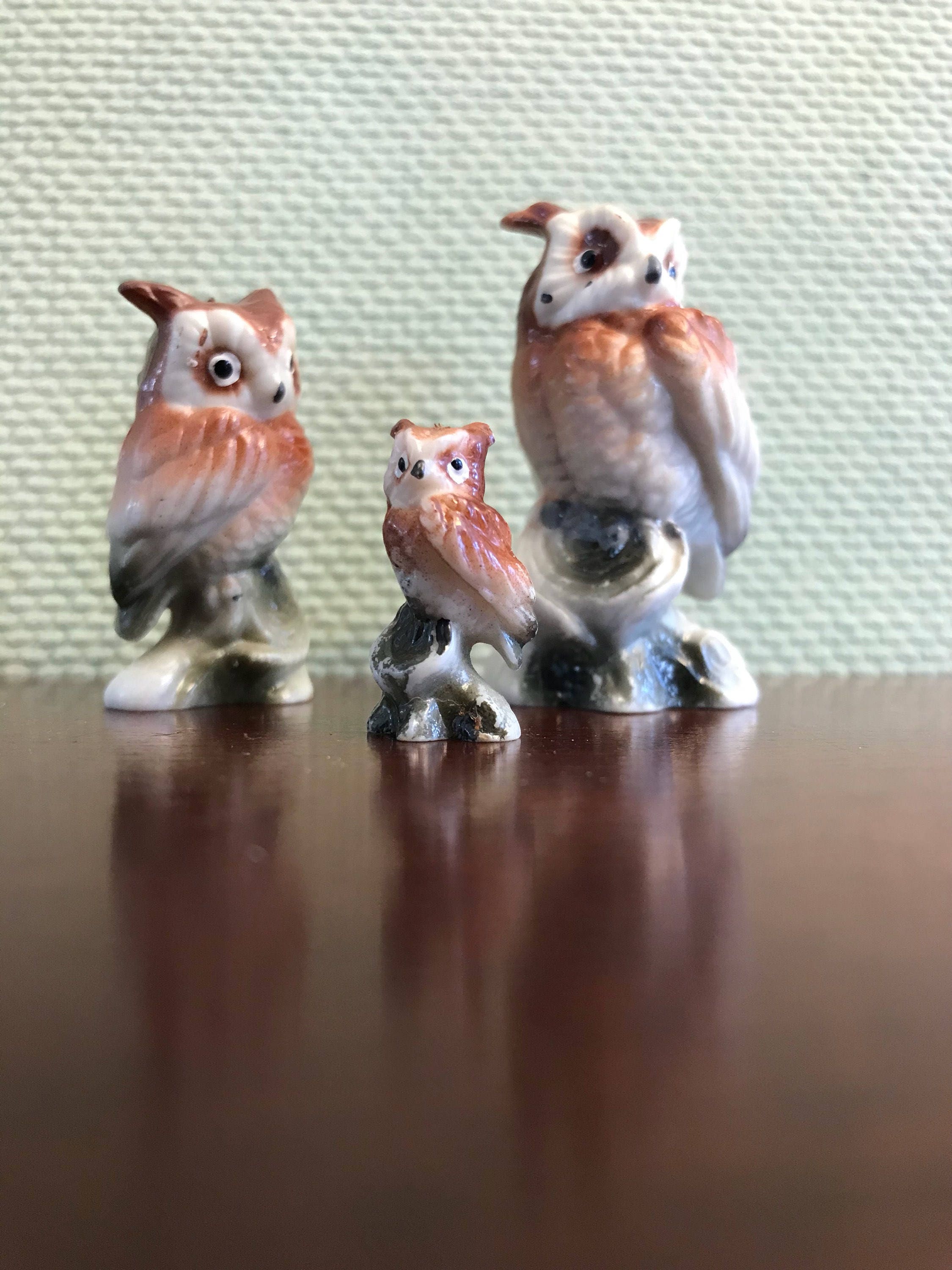 Vintage Owl figurines, Celluloid Owl Figurines, Woodland Miniatures ...