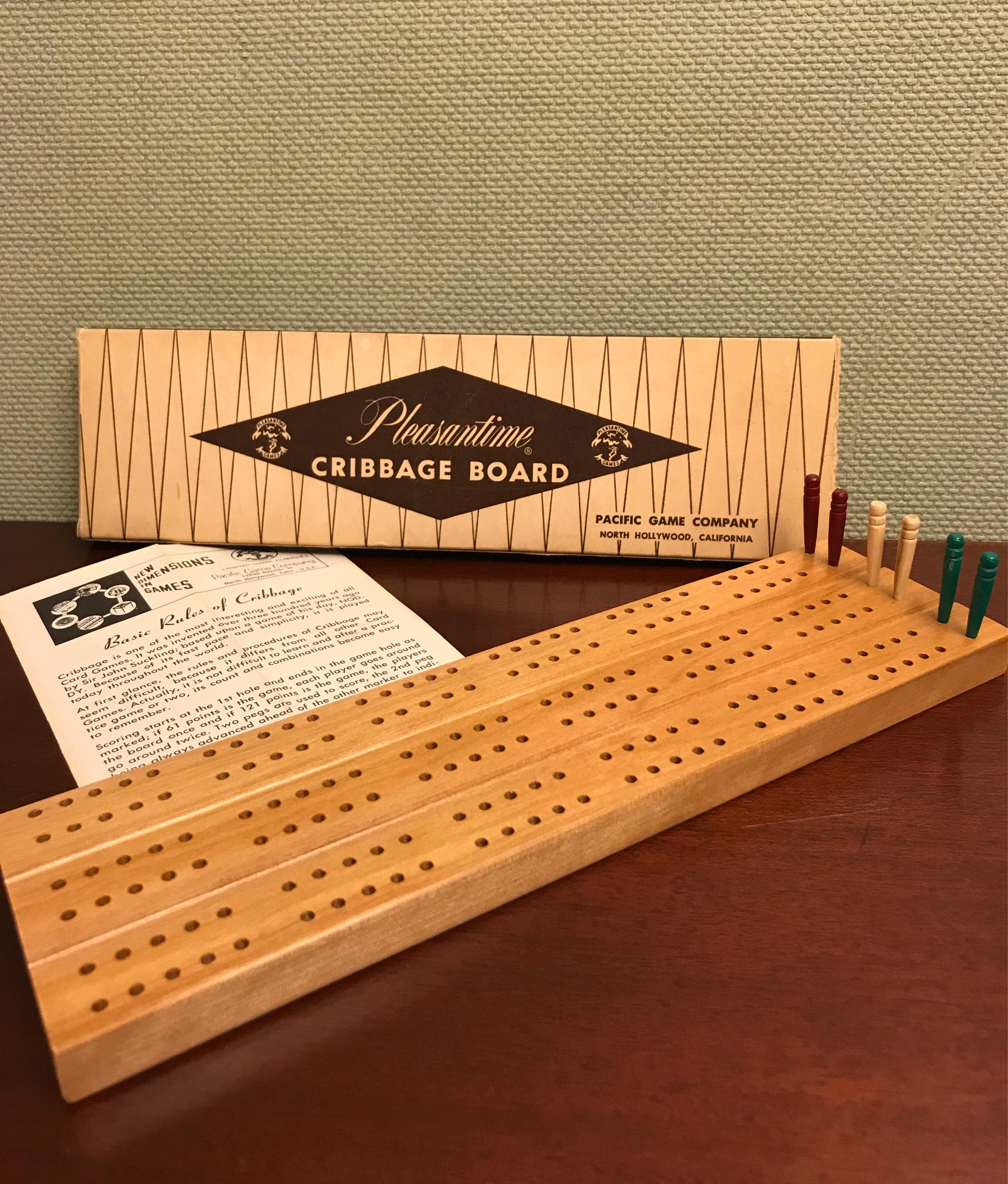 Vintage Cribbage Board Wooden Cribbage Board With 6 Pegs Pleasantime Cribbage Board 705 