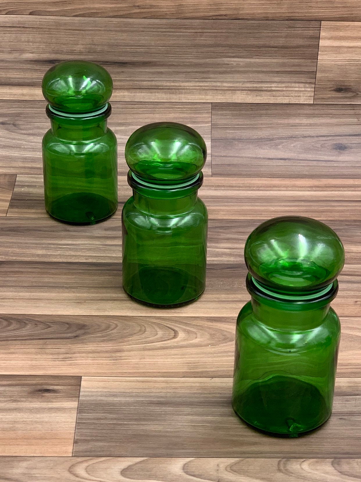 Vintage Apothecary Jars, Belgium Green Bubble top Jars, glass canisters ...