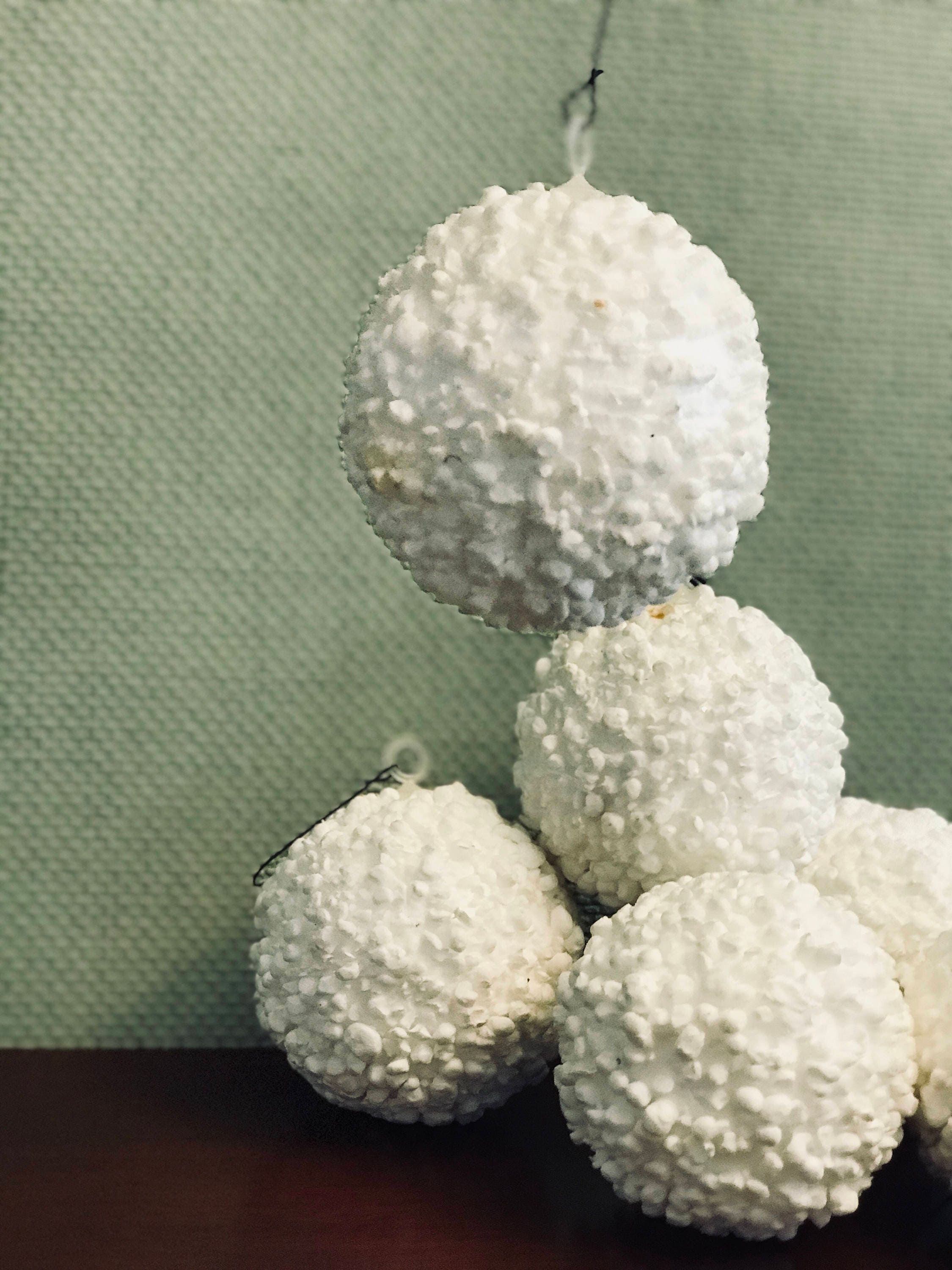 Vintage Snowball Tree Ornaments, White Styrofoam ornaments, Pyramid ...