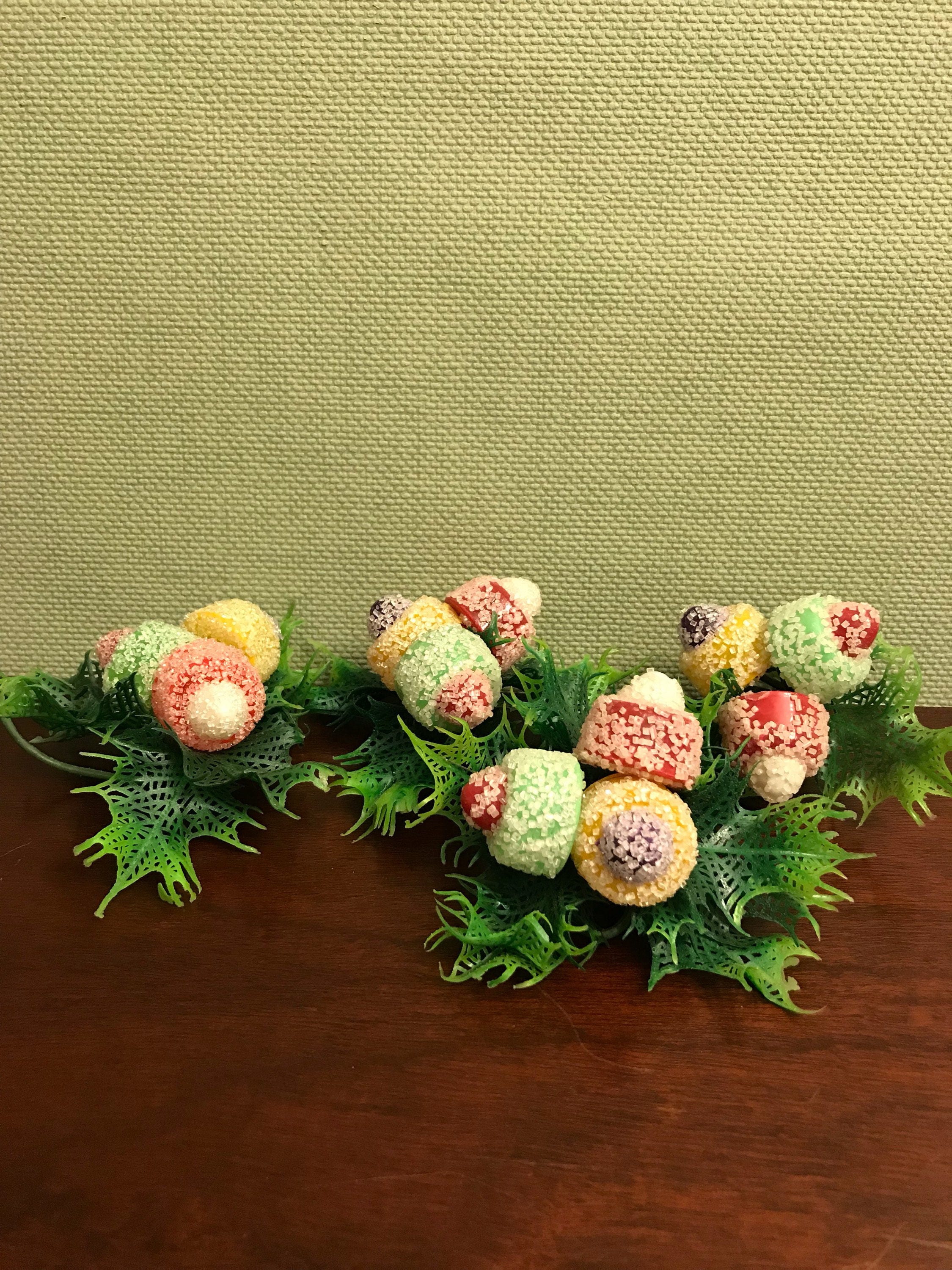 Vintage Candy and Holly leaf floral picks, sugared candy Holiday decor ...