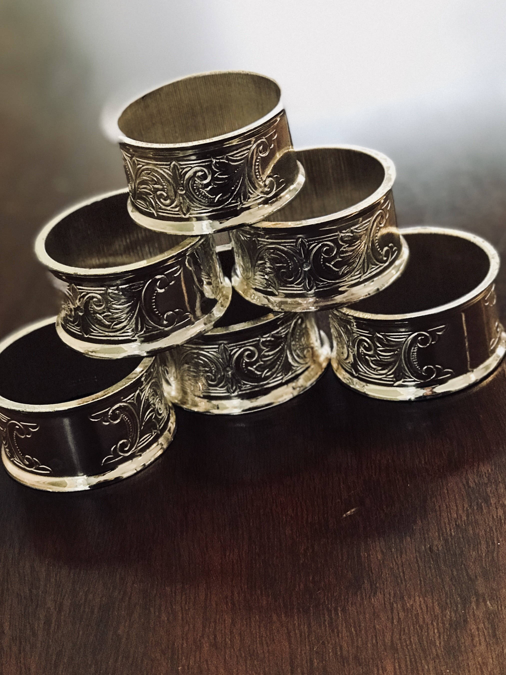 Vintage Italian Napkin Rings, 6 piece set, Extra Plate Zinc Napkin ...