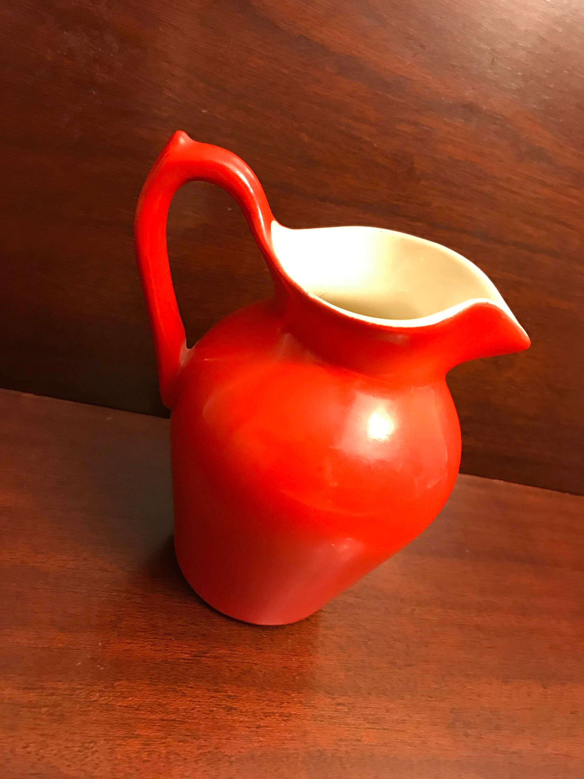 Vintage Red Pottery pitcher, little Red and White Pitcher, mini Pitcher ...