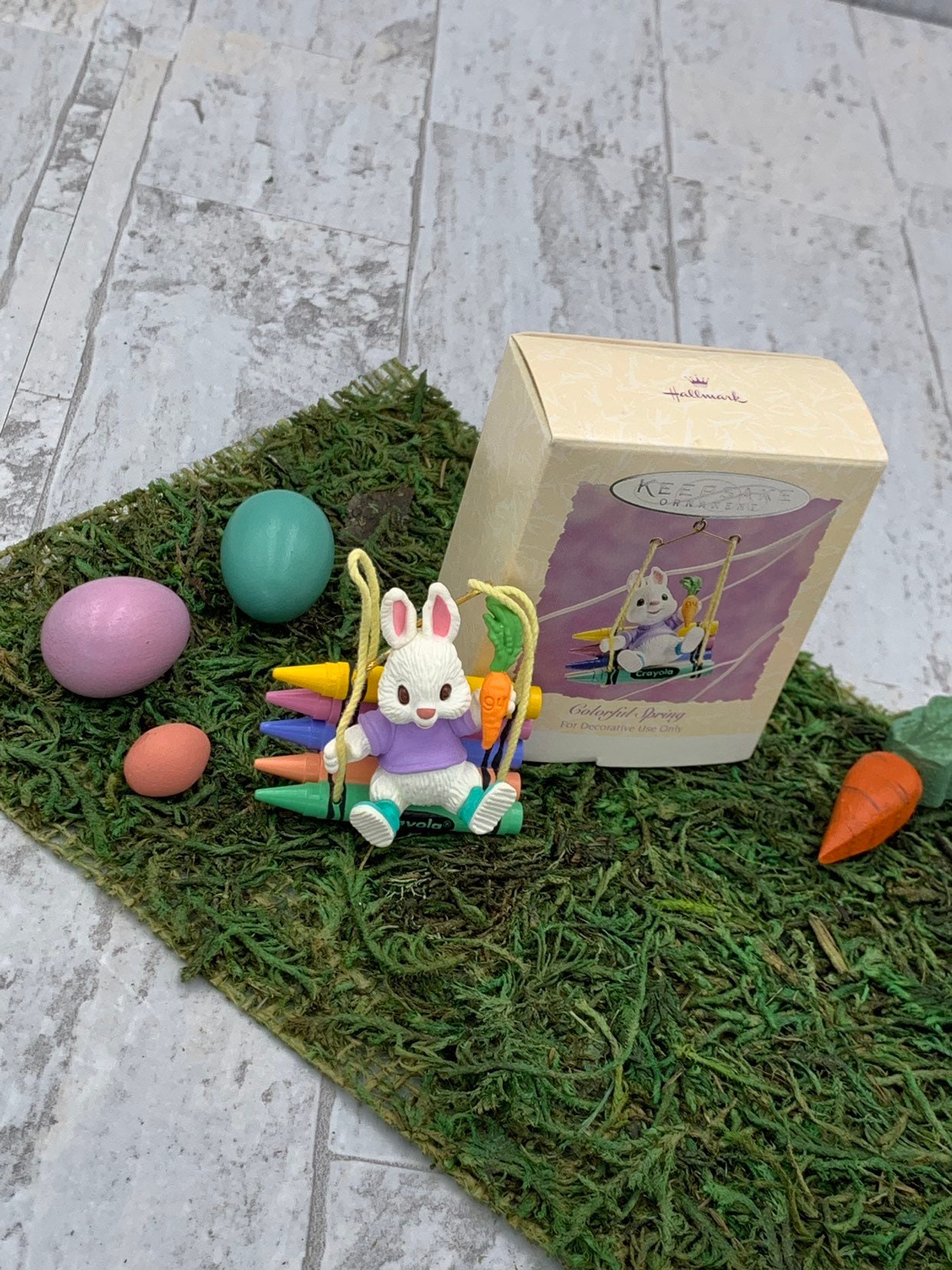 Vintage Colorful Spring Hallmark Easter Ornament, Easter Bunny on ...