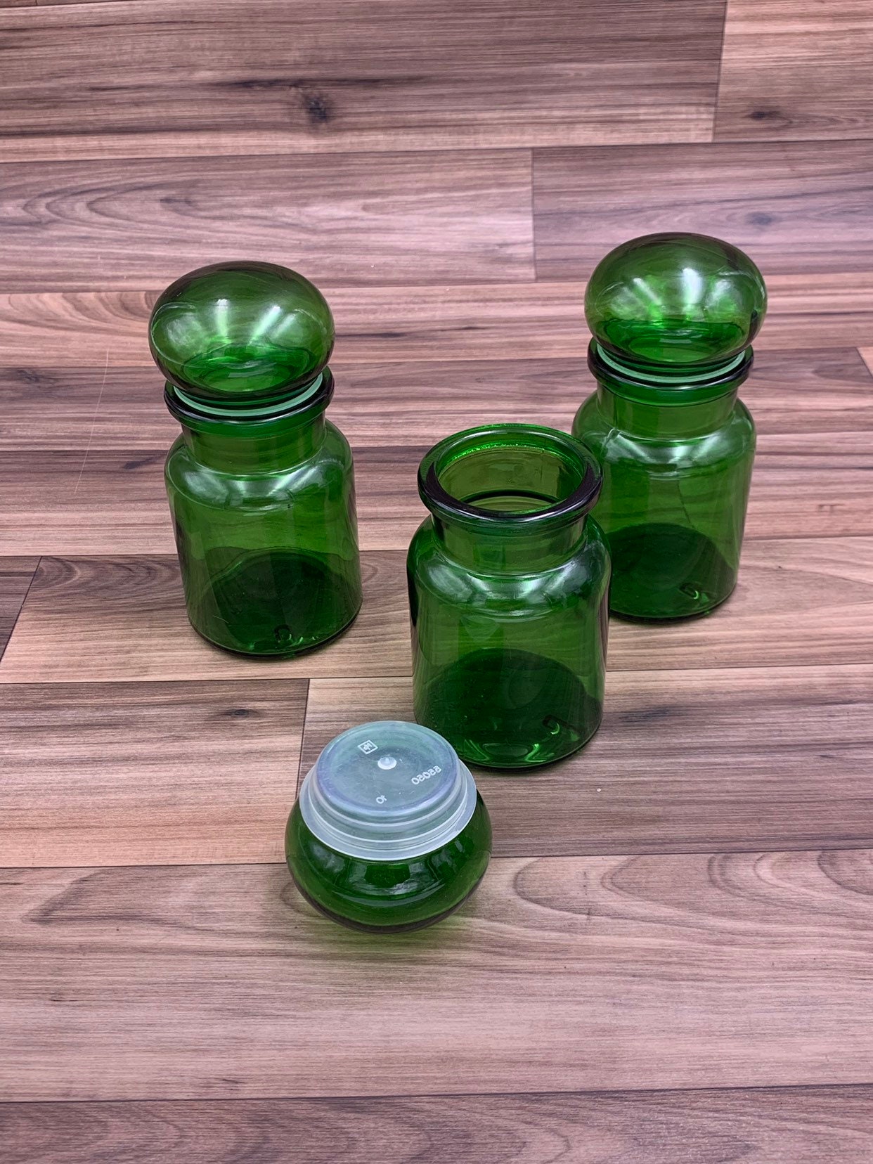 Vintage Apothecary Jars, Belgium Green Bubble top Jars, glass canisters ...